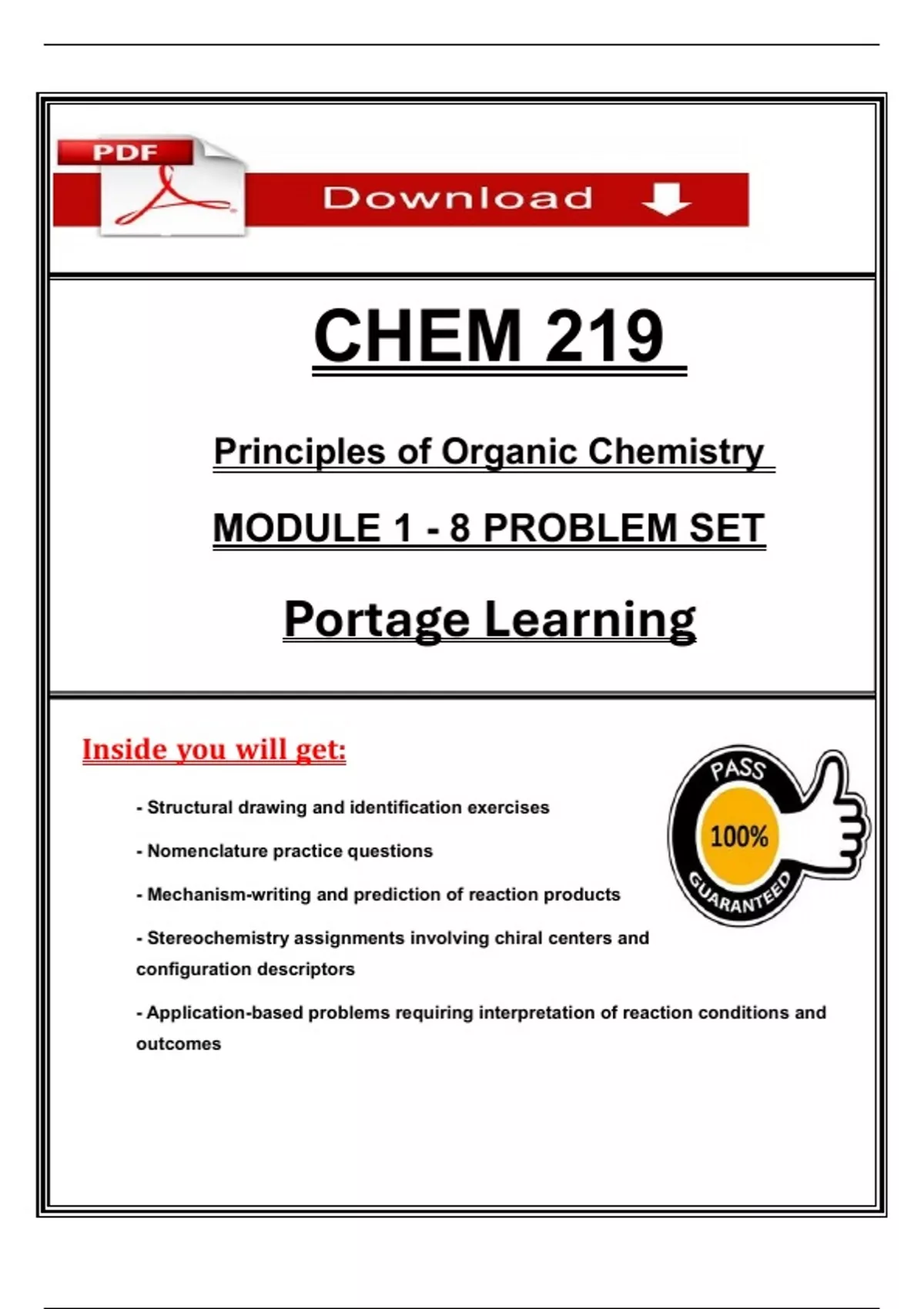 CHEM 219 Modules 1–8 Problem Set (2025) – Principles of Organic Chemistry | Portage Learning ...