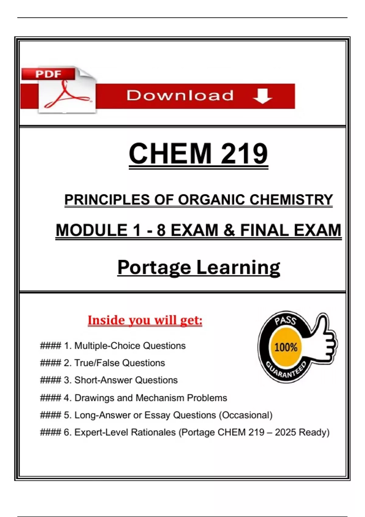 (Module 1-8 Exams, Final Exam & Lab Report Experiments 1-8) CHEM 219 ...