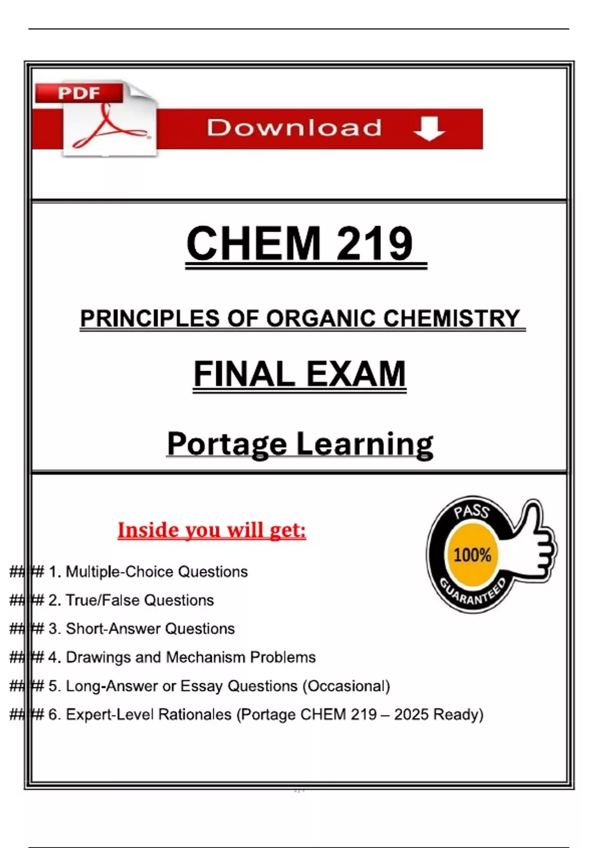 CHEM 219 Final Exam (2025) – Principles of Organic Chemistry – Portage ...