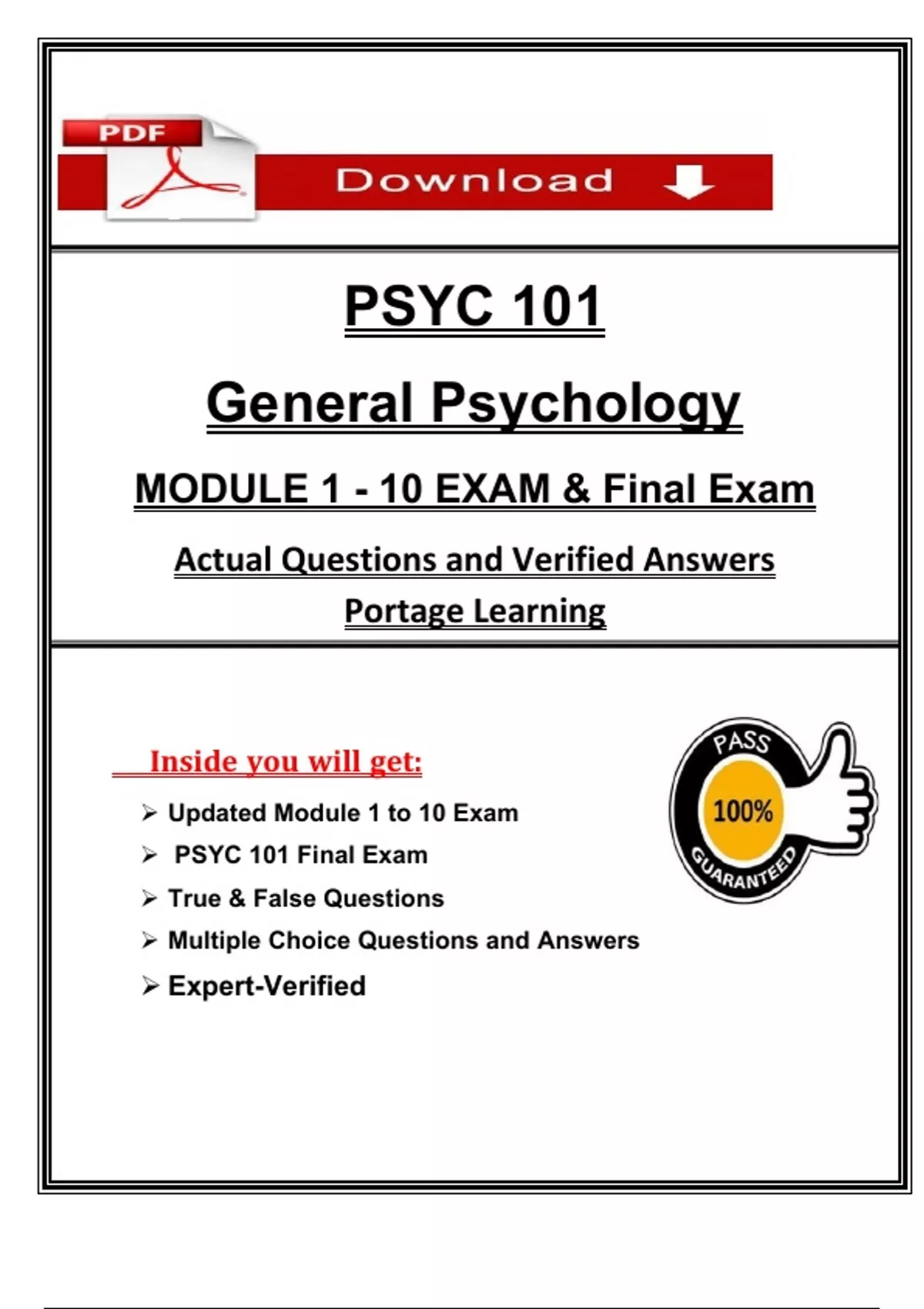 PSYC 101 Modules 1–10 Exams & Final Exam – Introduction to Psychology (2025) | Verified Q&A ...