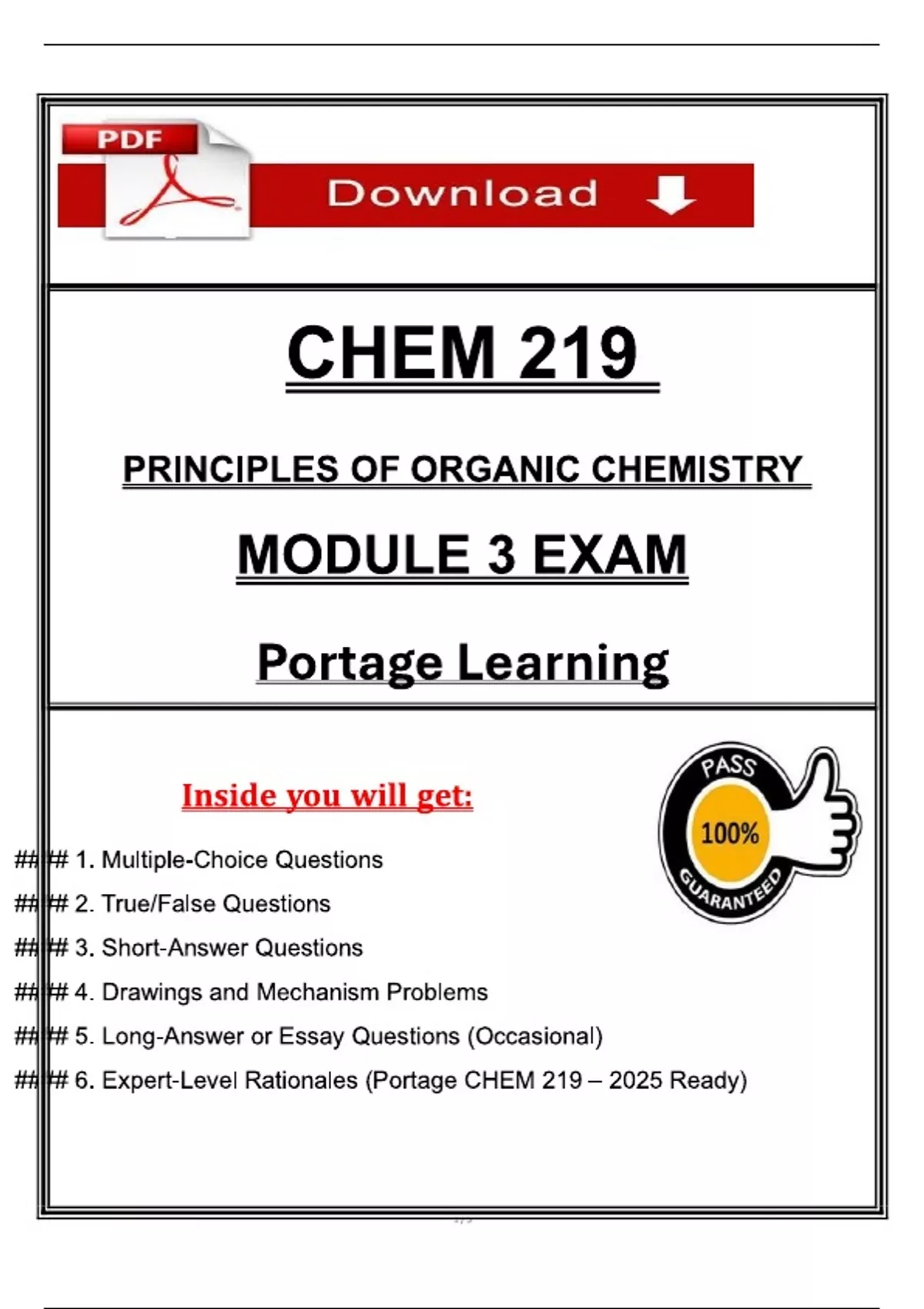 CHEM 219 Module 3 Exam (2025) – Principles of Organic Chemistry – Portage Learning Verified Qs ...
