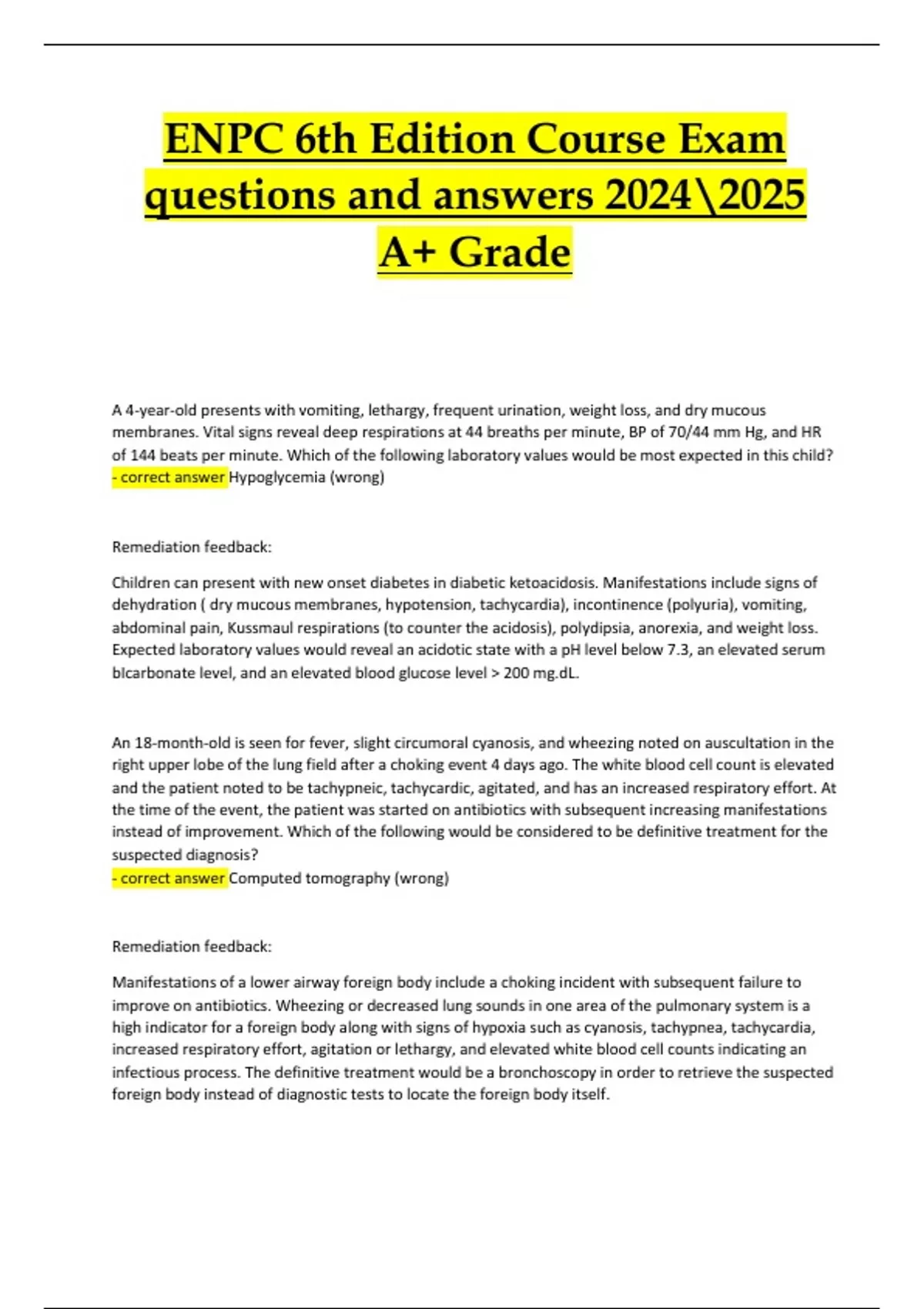 ENPC 6th Edition Course Exam Questions with Correct Answers | 2024/2025 ...