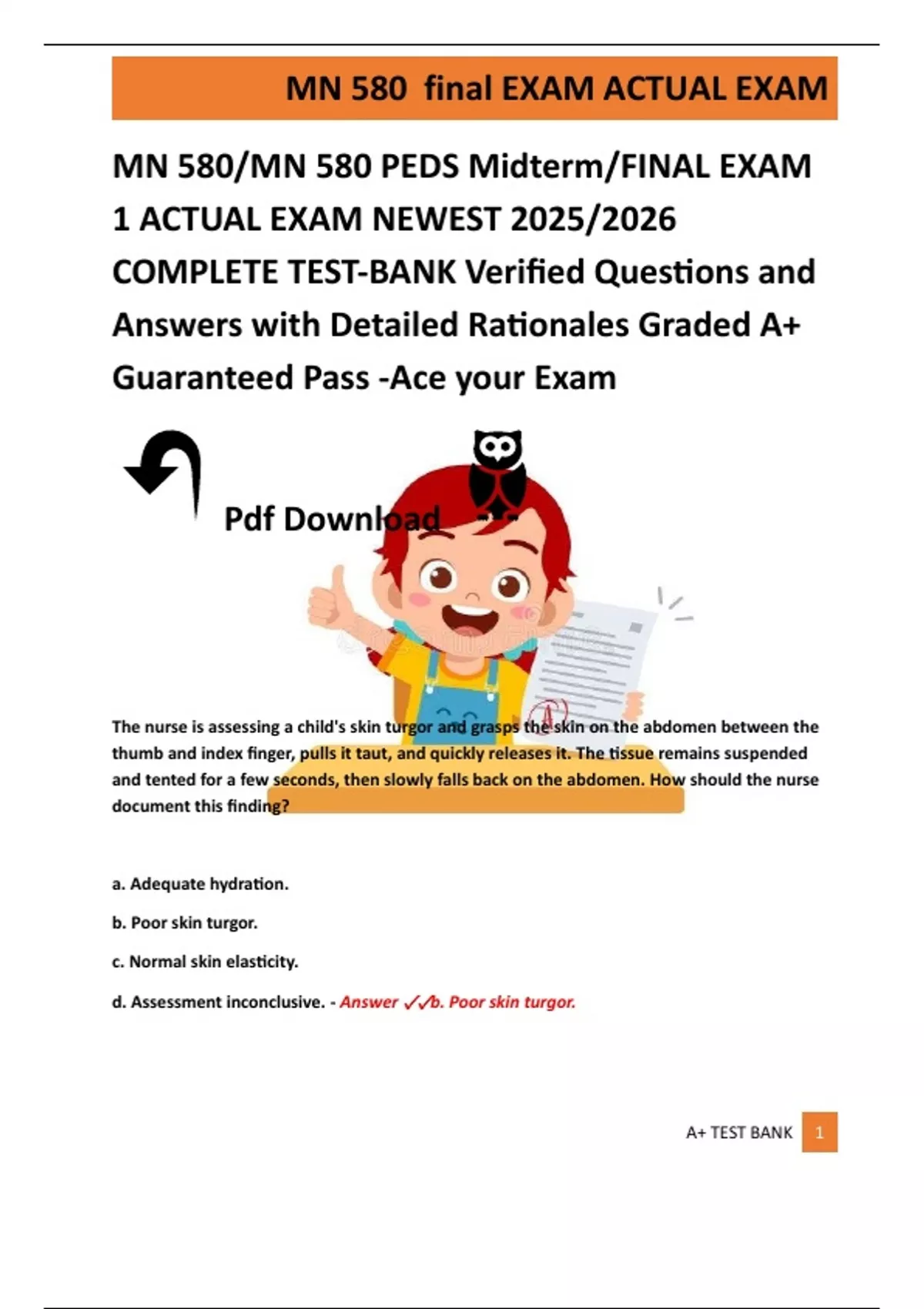 MN 580/MN 580 MATERNAL PEDS Midterm/FINAL EXAM 1 ACTUAL EXAM NEWEST ...