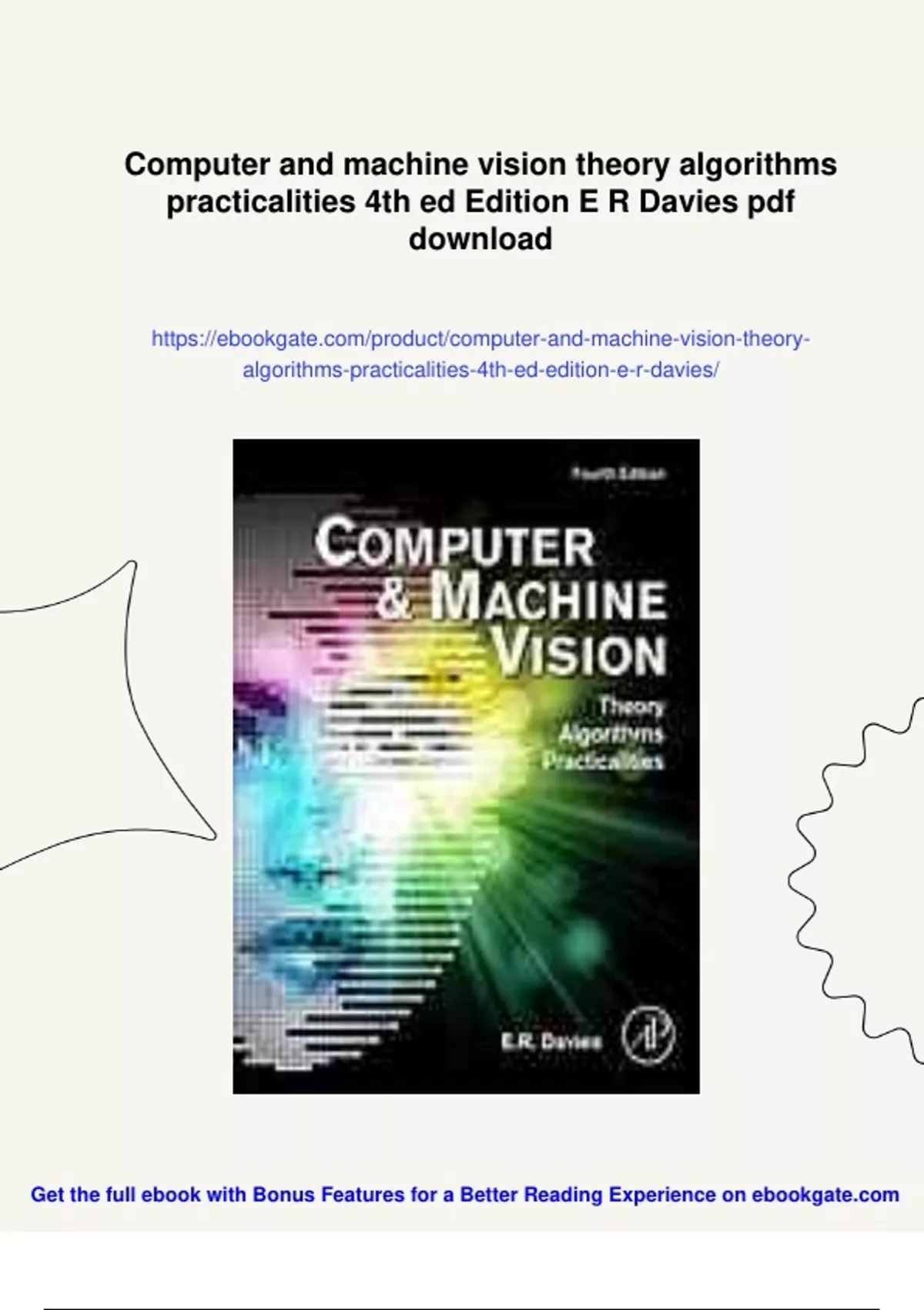 Summary Computer and machine vision theory algorithms practicalities ...