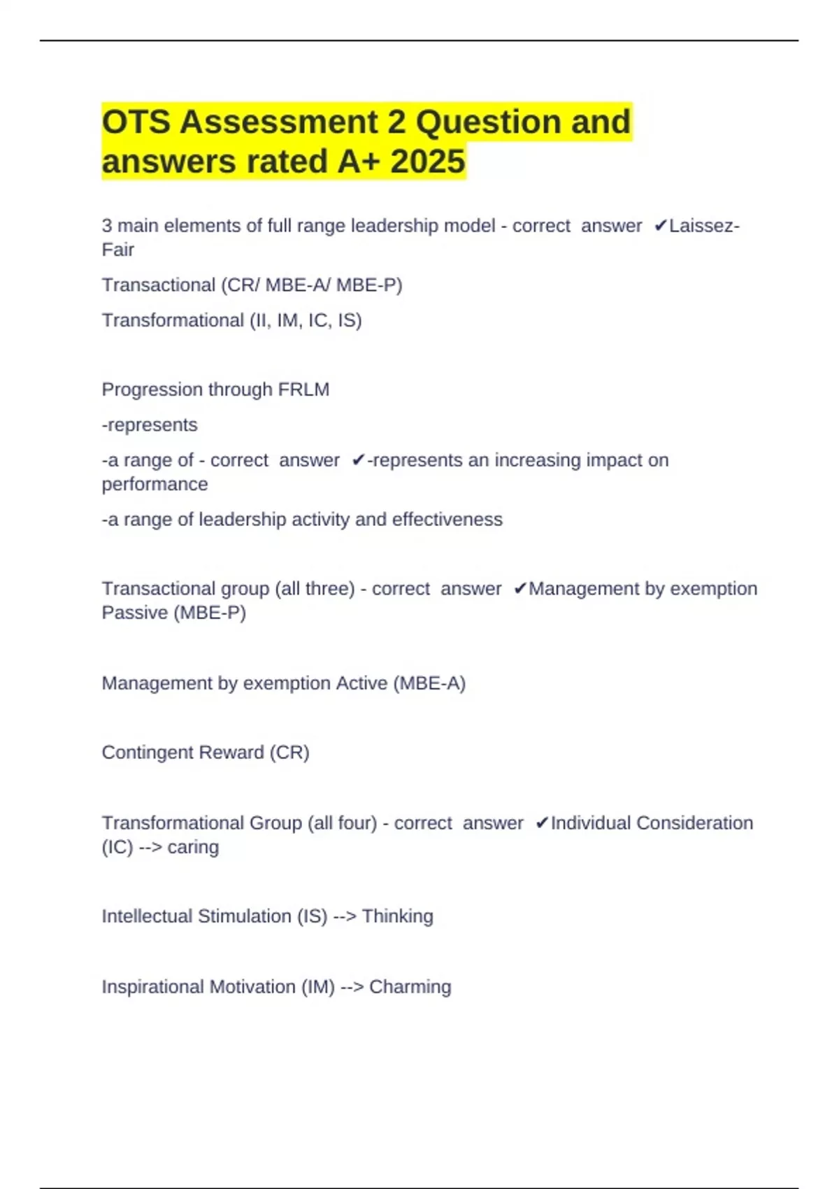 OTS Assessment 2 Question and answers rated A+ 2025 - OTS Assessment 2 ...