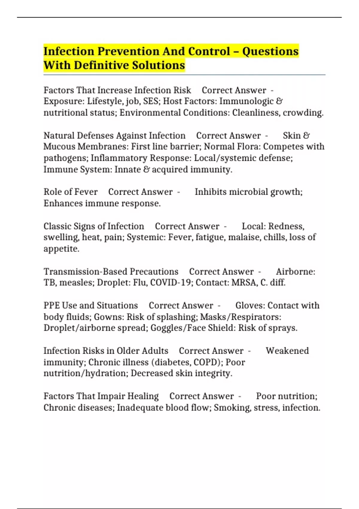 Infection Prevention And Control – Questions With Definitive Solutions ...