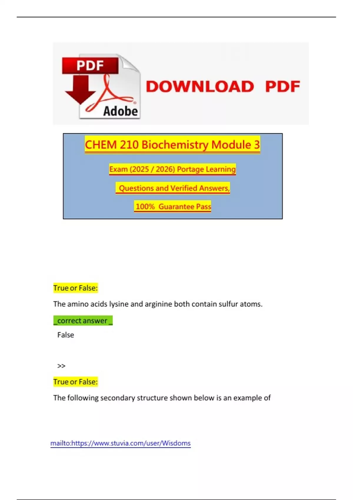 CHEM 210 Biochemistry Module 3 Exam | Questions and Verified Answers ...