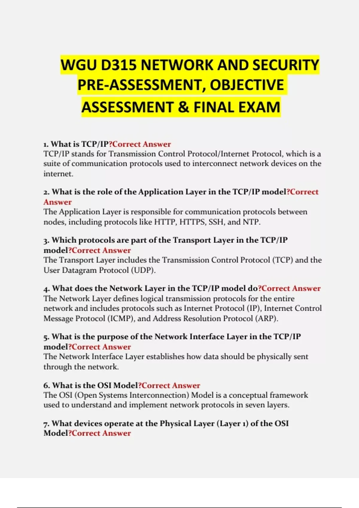 WGU D315 Networks & Security – Complete Assessment Bundle 2025/2026 ...
