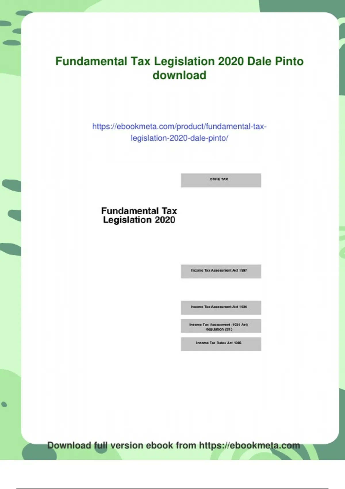Summary Fundamental Tax Legislation 2020 Dale Pinto - Digital Download ...