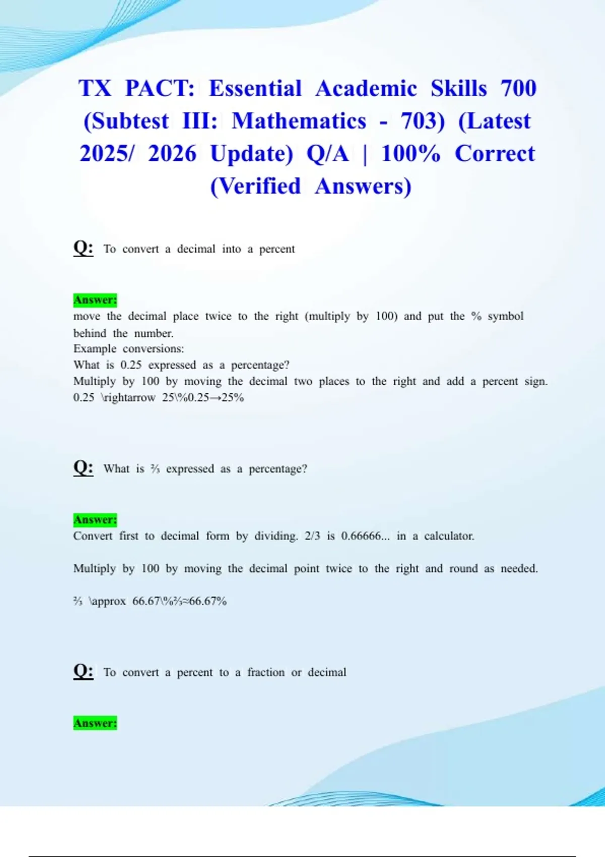 TX PACT: Essential Academic Skills 700 (Subtest III: Mathematics - 703 ...