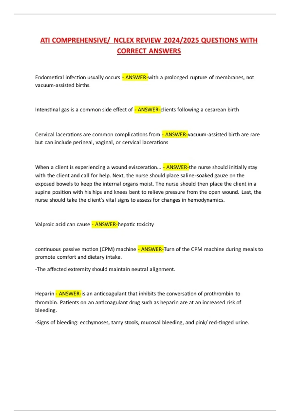 ATI COMPREHENSIVE/ NCLEX REVIEW 2024/2025 QUESTIONS WITH CORRECT ANSWERS - HESI NCLEX - Stuvia US