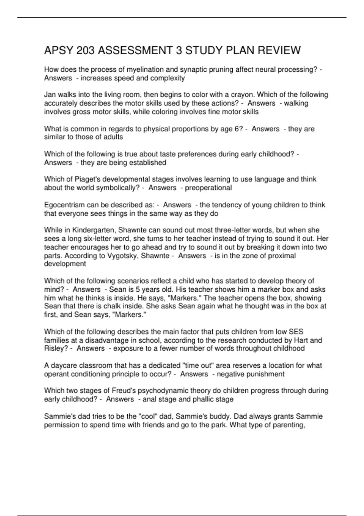 APSY 203 ASSESSMENT 3 STUDY PLAN REVIEW - APSY 203 - Stuvia US