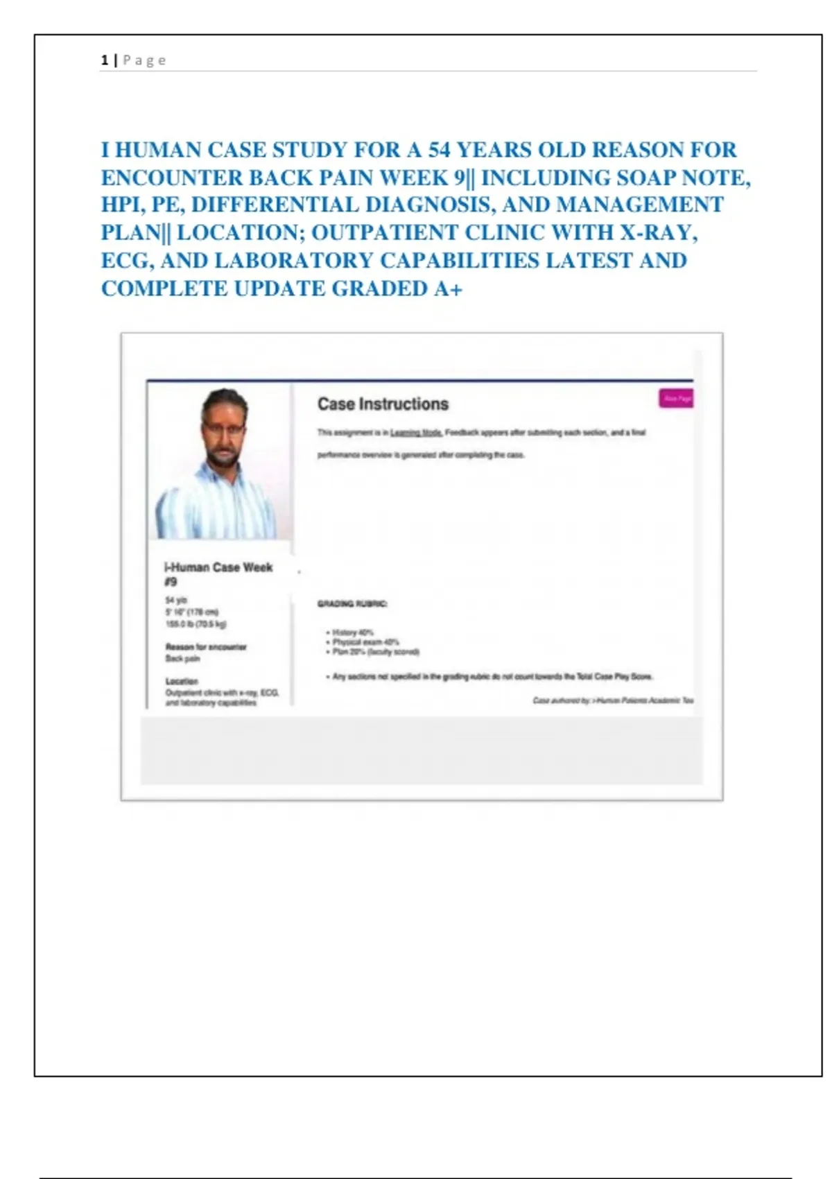 I HUMAN CASE STUDY FOR A 54 YEARS OLD REASON FOR ENCOUNTER BACK PAIN ...