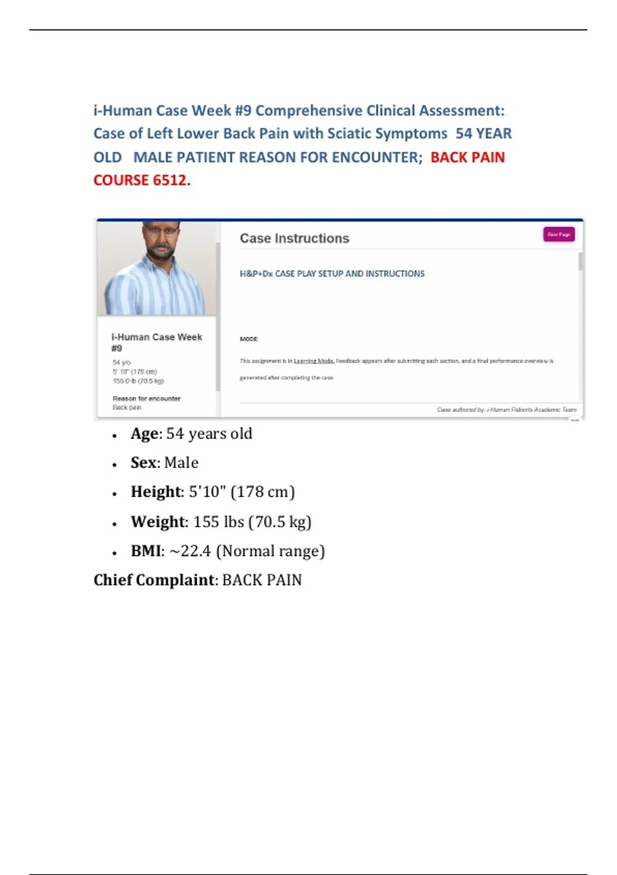 i-Human Case Week #9 Comprehensive Clinical Assessment: Case of Left ...
