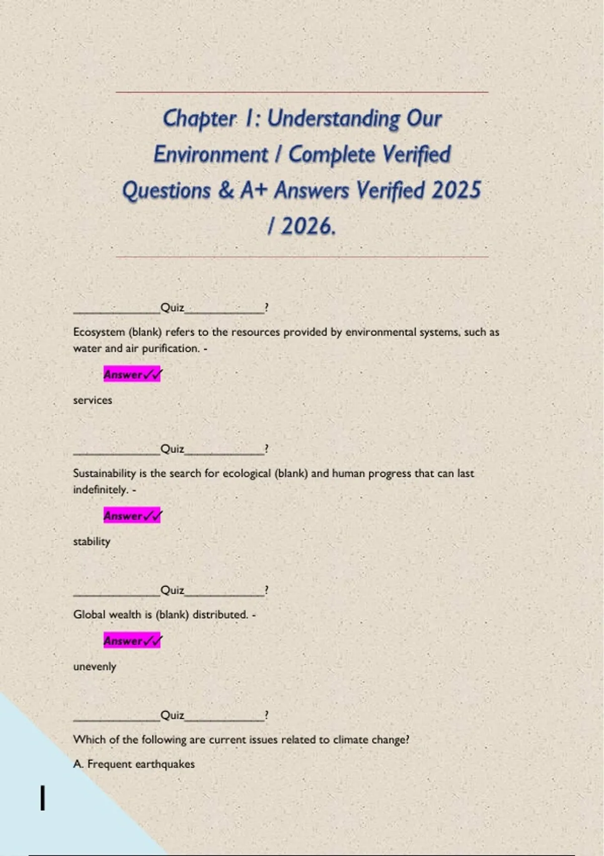 Chapter 1: Understanding Our Environment / Complete Verified Questions ...