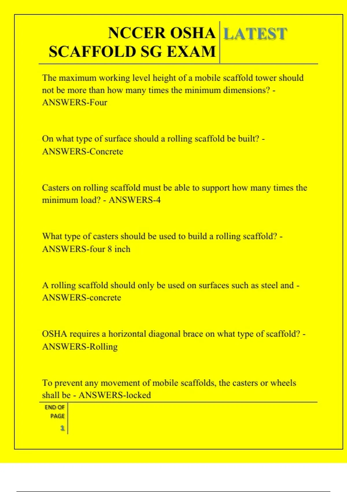 NCCER OSHA SCAFFOLD SG EXAM QUESTIONS AND ANSWERS 2025 - NCCER OSHA ...