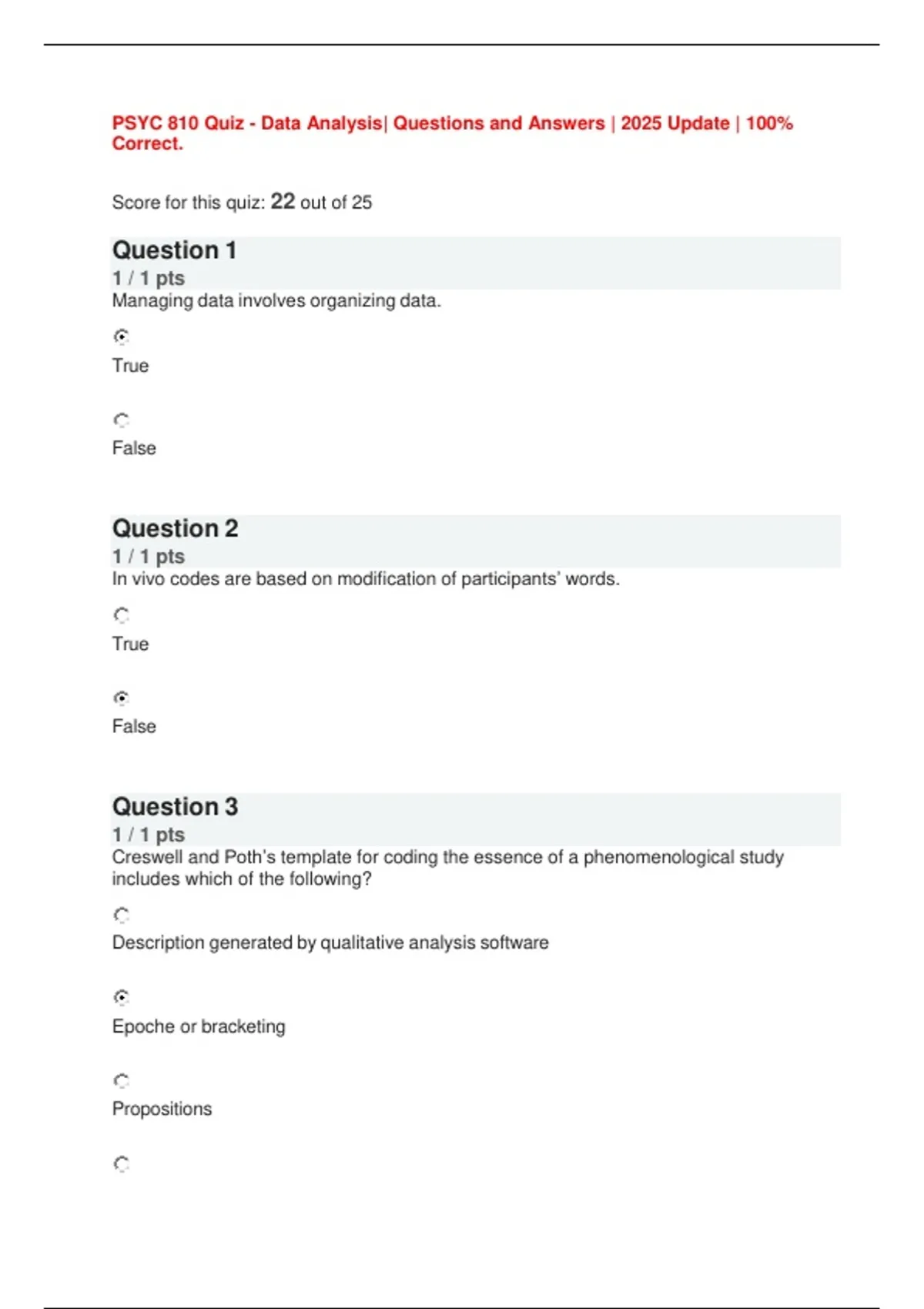 PSYC 810 Quiz - Data Analysis| Questions and Answers | 2025 Update ...