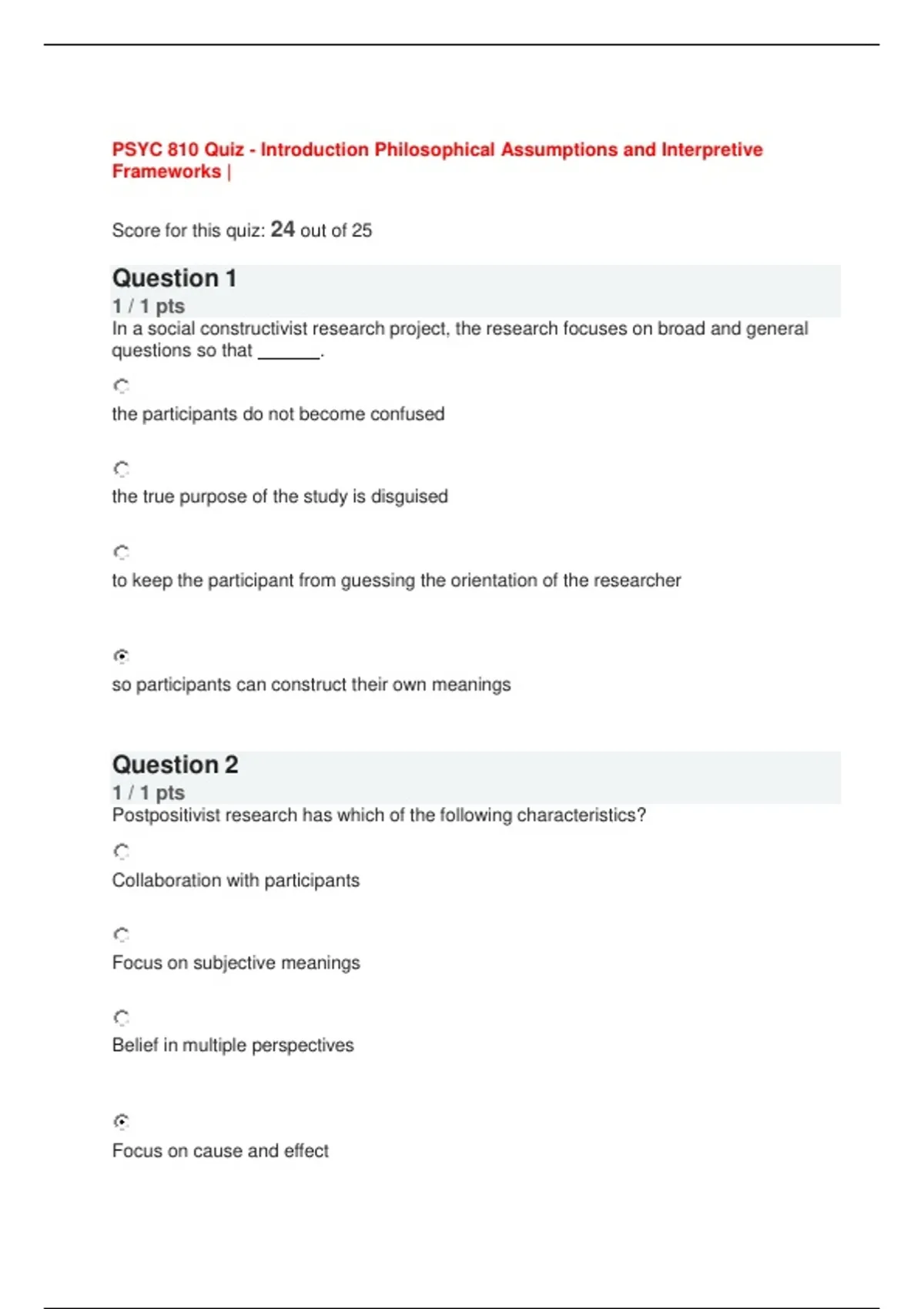 PSYC 810 Quiz - Introduction Philosophical Assumptions and Interpretive ...