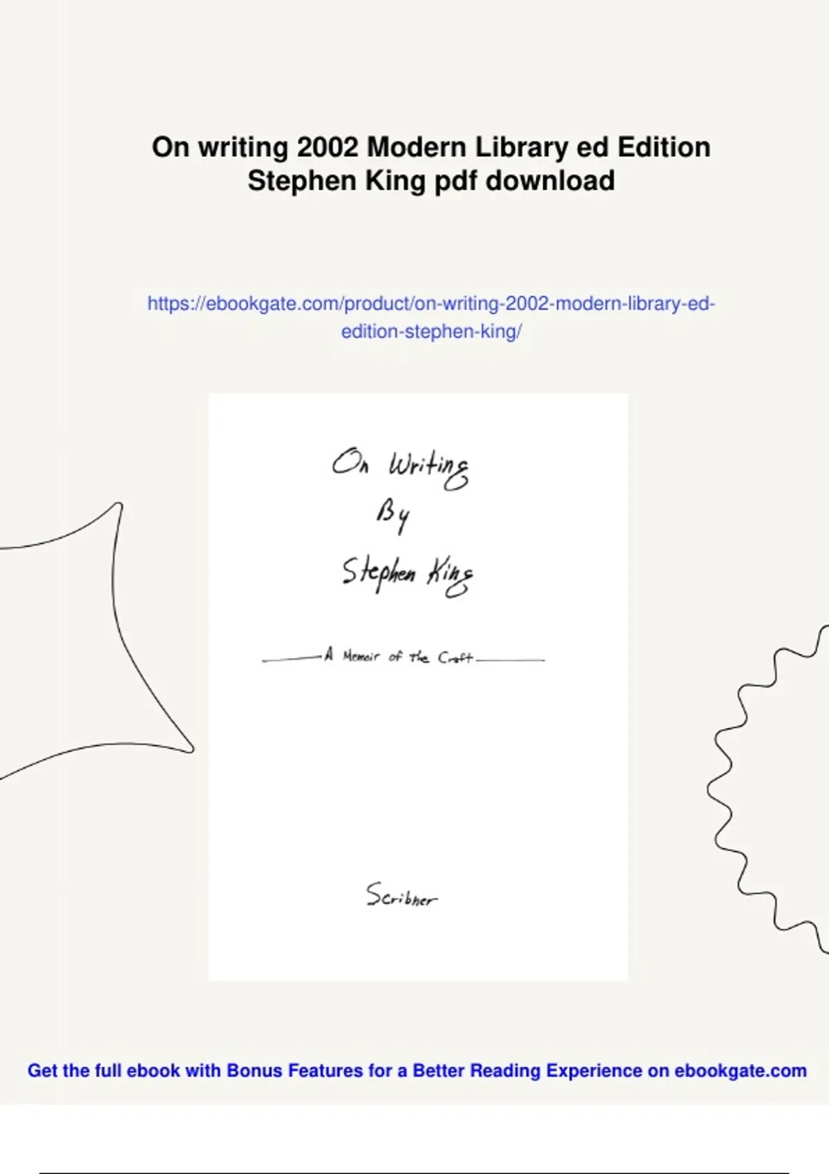 Summary On writing 2002 Modern Library ed Edition Stephen King ...
