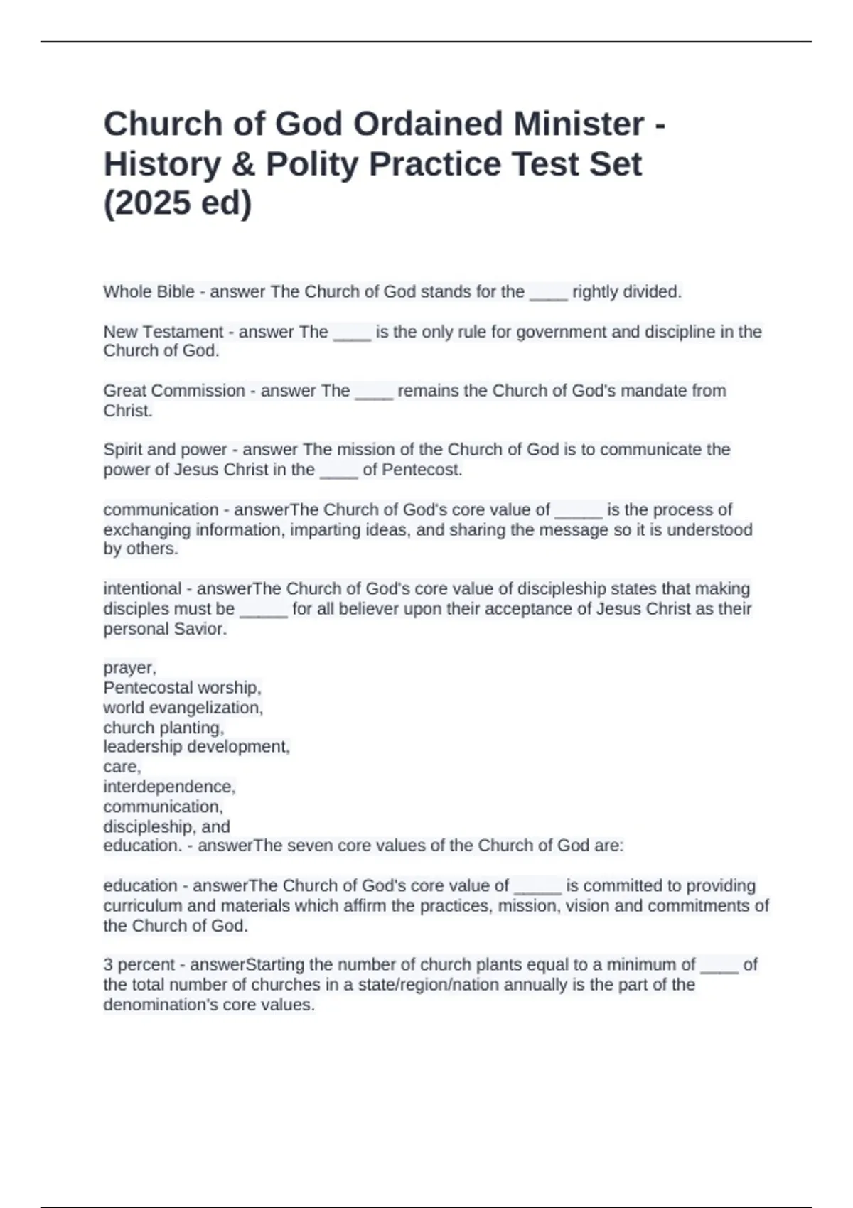 COG Ordained ministers Exam Bundle 2025 - Stuvia US