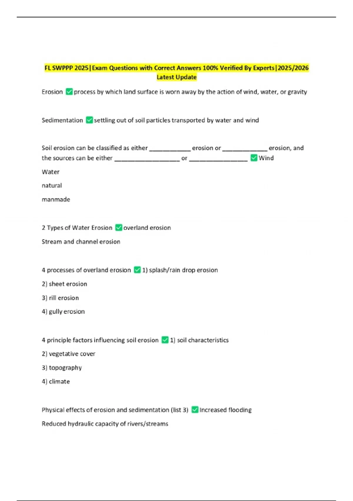 FL SWPPP 2025|Exam Questions with Correct Answers 100% Verified By ...