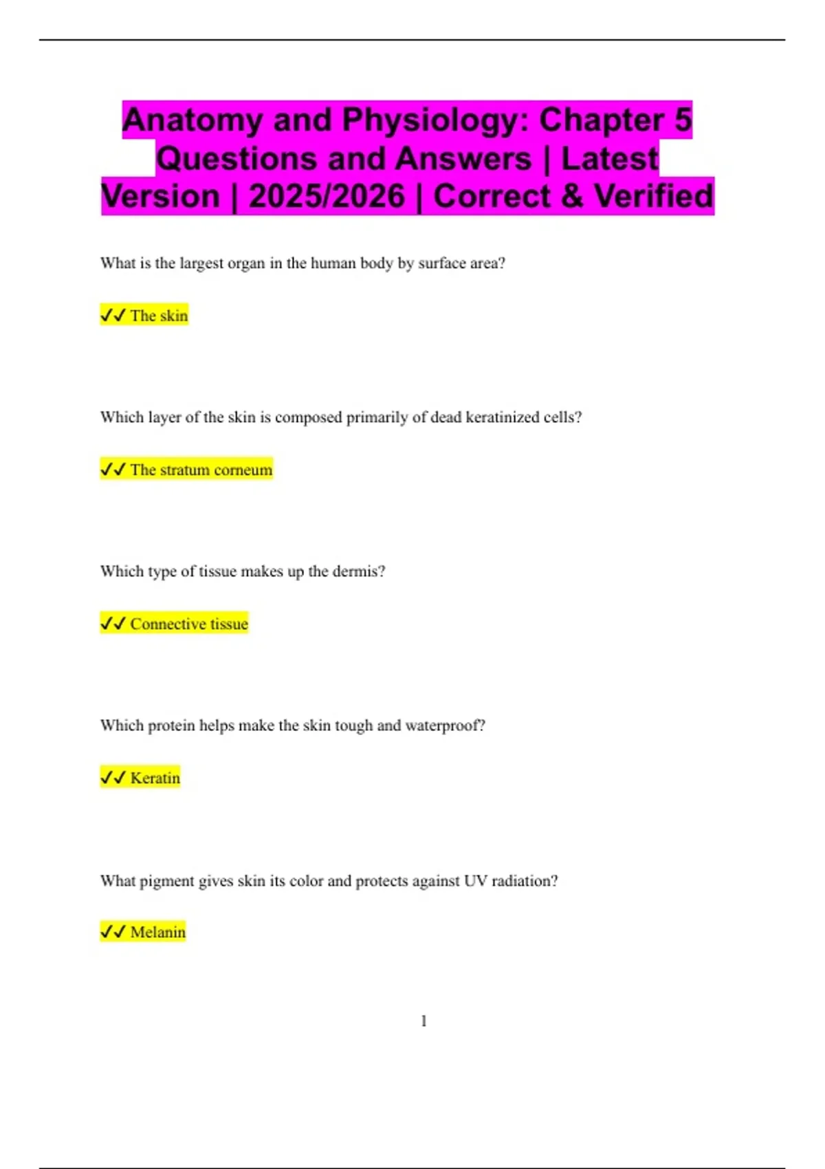 Anatomy and Physiology: Chapter 5 Questions and Answers | Latest ...