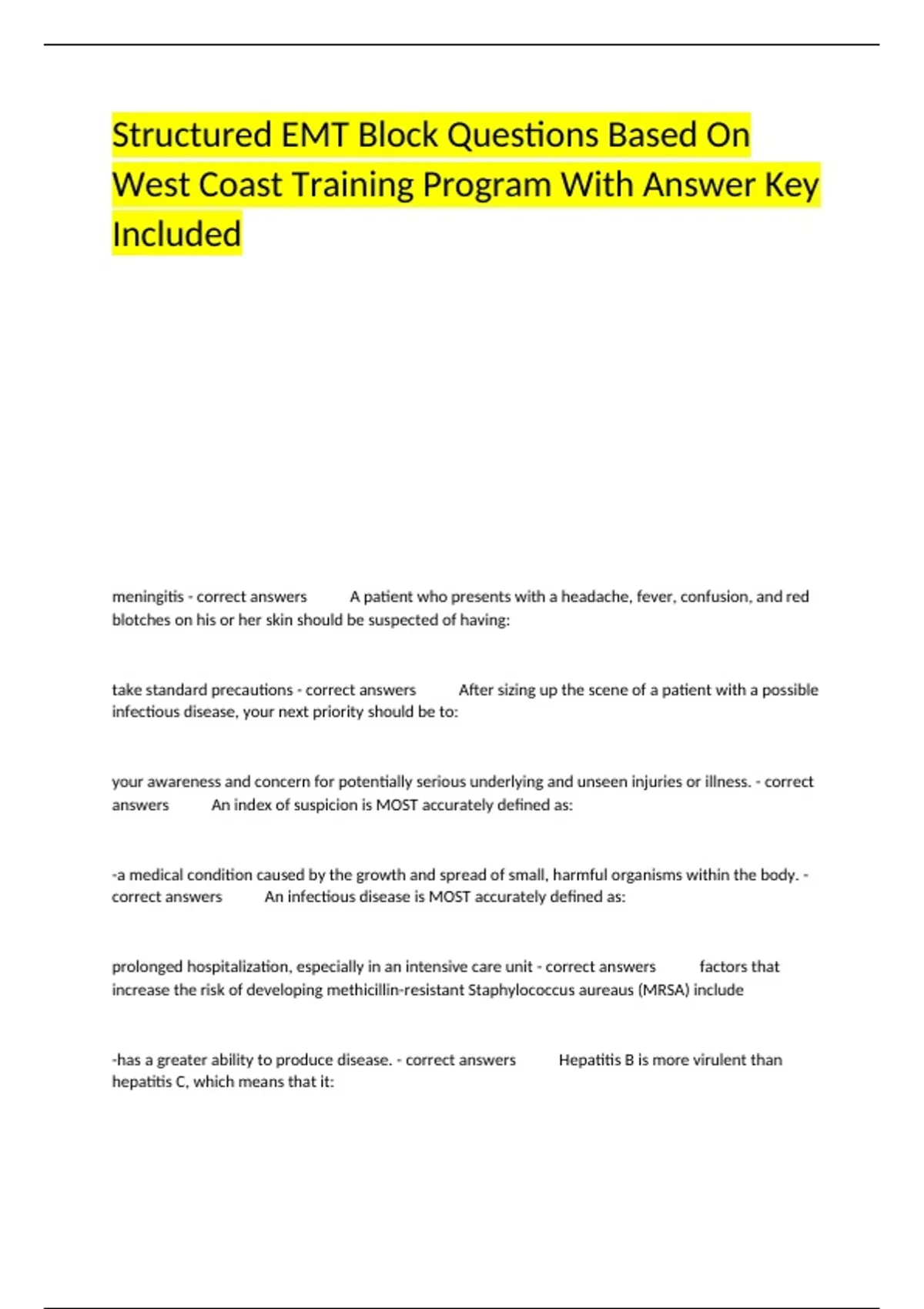 Structured EMT Block Questions Based On West Coast Training Program ...