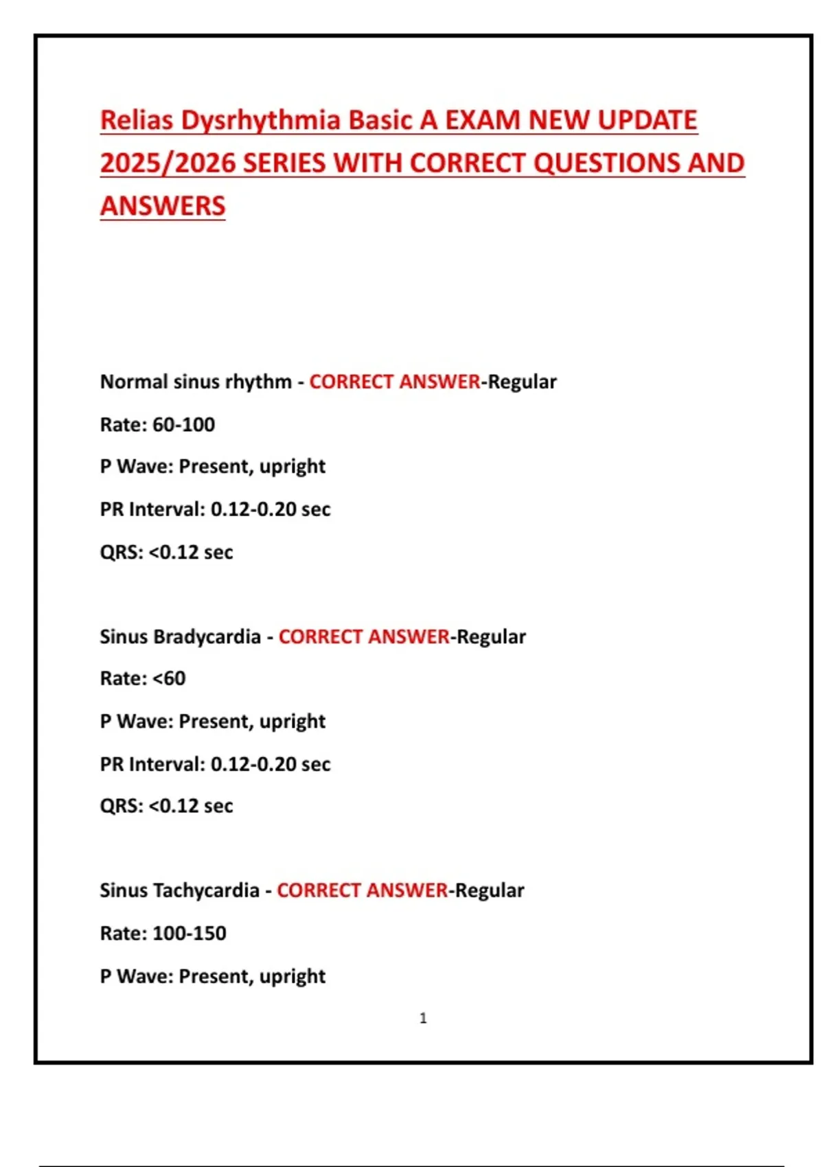 Relias Dysrhythmia Basic A EXAM NEW UPDATE 2025/2026 SERIES WITH ...