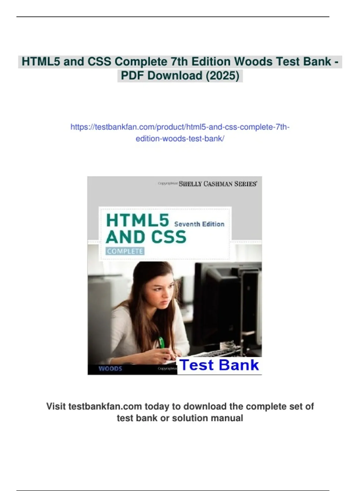 Summary HTML5 and CSS Complete 7th Edition Woods Test Bank - Digital ...