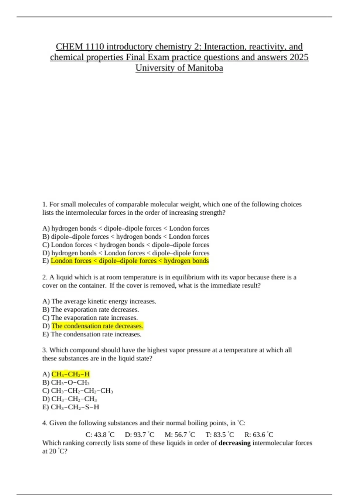 Aug 12 2025 Final Exam TIPS CHEM 1110 introductory chemistry 2 ...