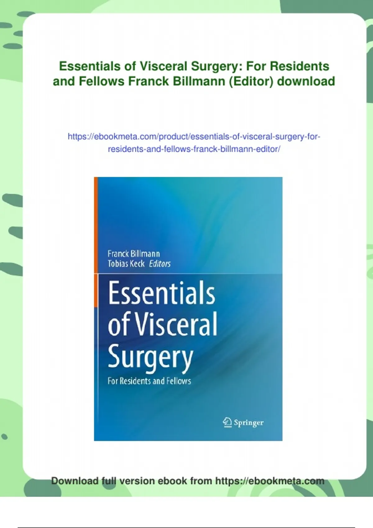 Summary Essentials of Visceral Surgery: For Residents and Fellows ...