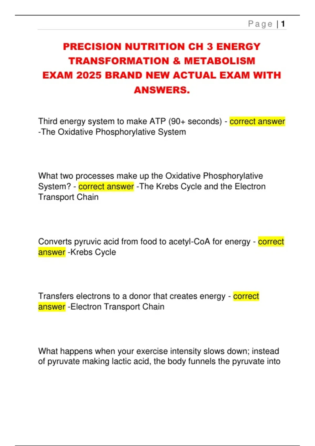 PRECISION NUTRITION CH 3 ENERGY TRANSFORMATION & METABOLISM EXAM 2025 ...
