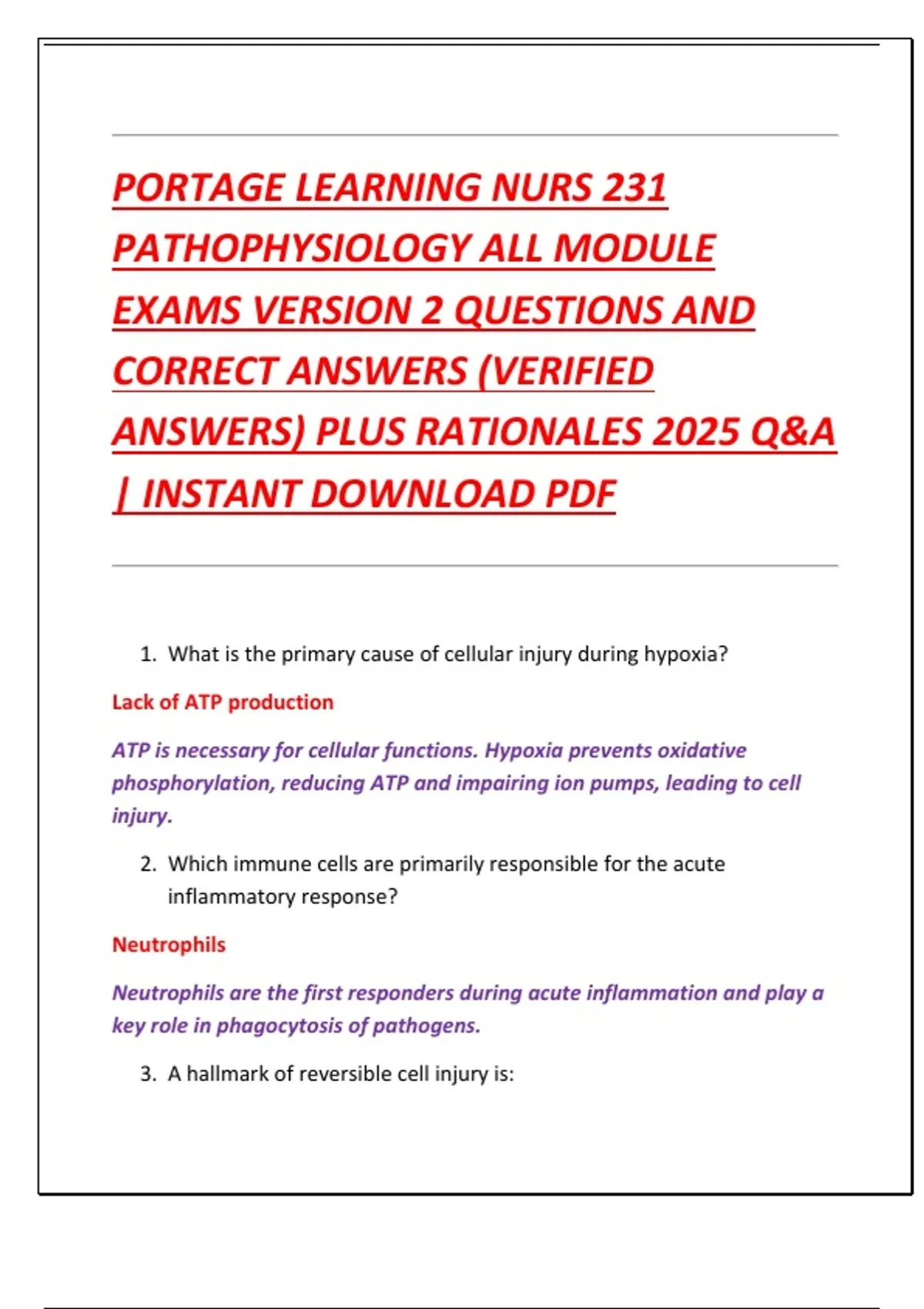 PORTAGE LEARNING NURS 231 PATHOPHYSIOLOGY ALL MODULE EXAMS VERSION 2 ...