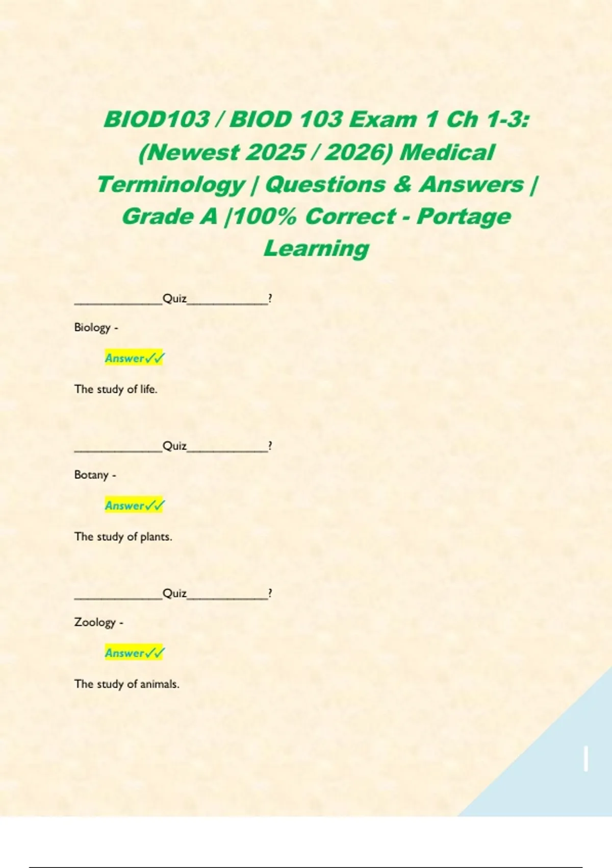 BIOD103 / BIOD 103 Module Exam 1, Mod 1 & 3.1 Integumentary System Study BUNDLE (Newest 2025 / ...