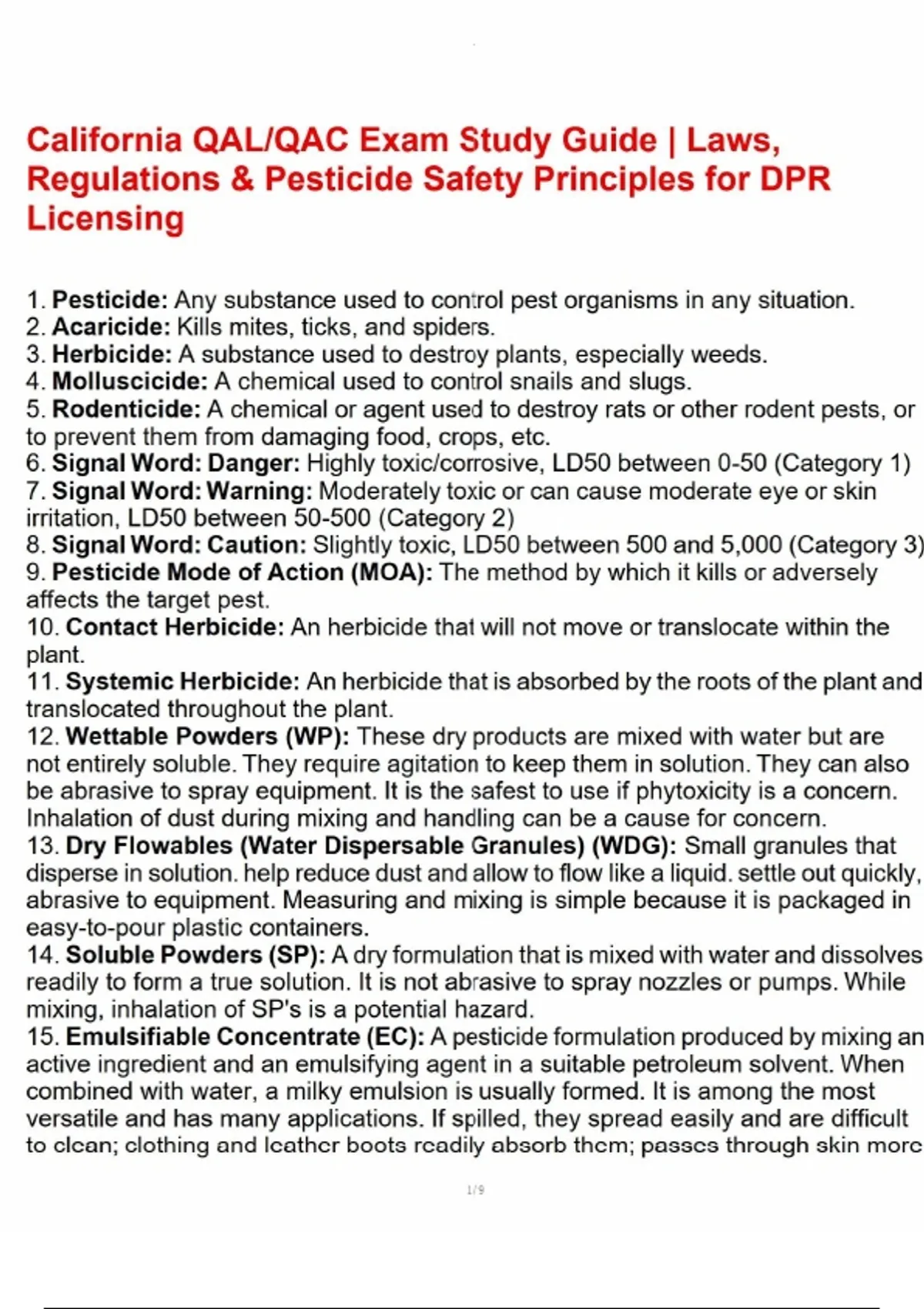 California QAL-QAC Exam Study Guide Laws, Regulations & Pesticide ...