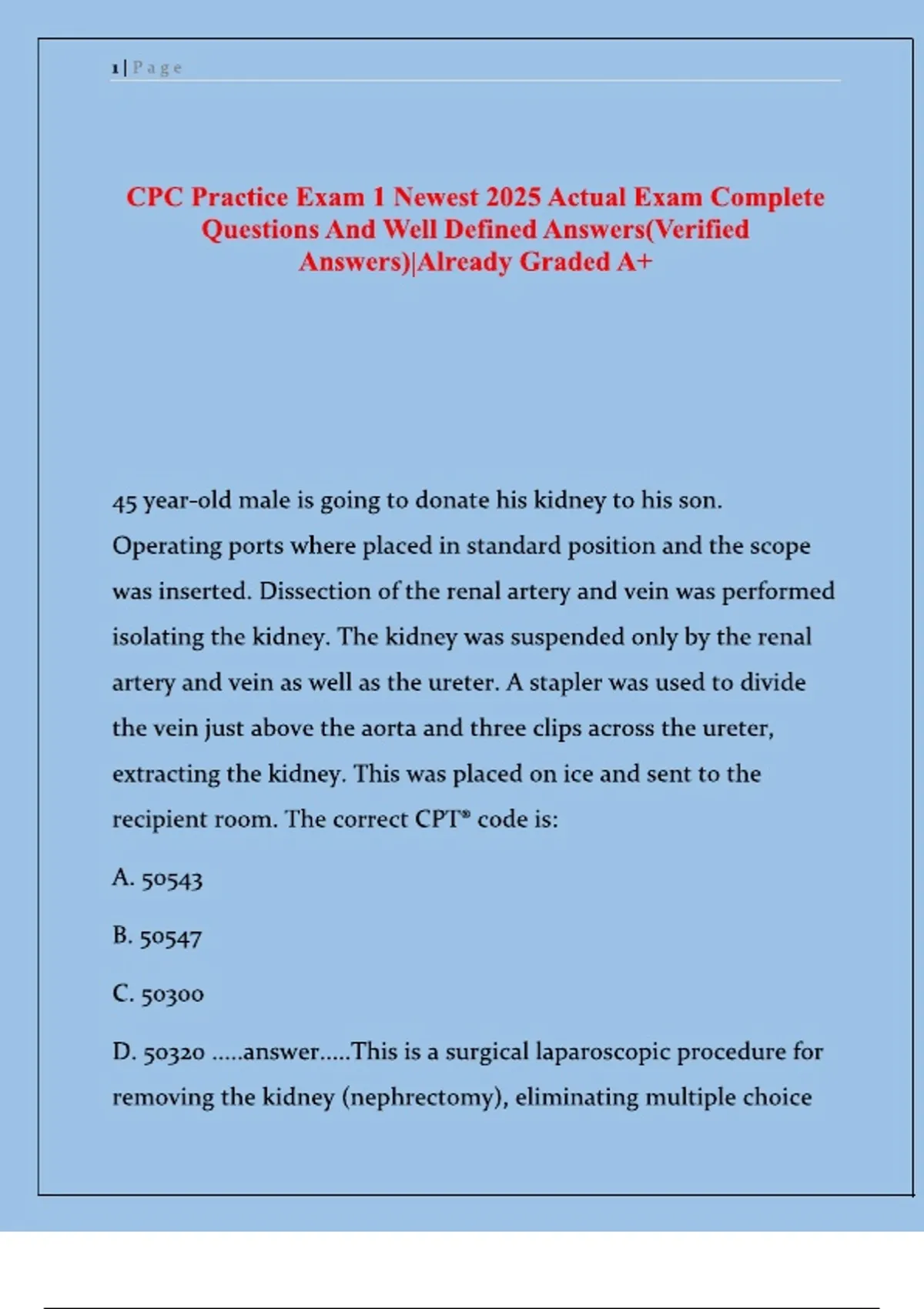 CPC Practice Exam 1 Newest 2025 Actual Exam Complete Questions And Well ...