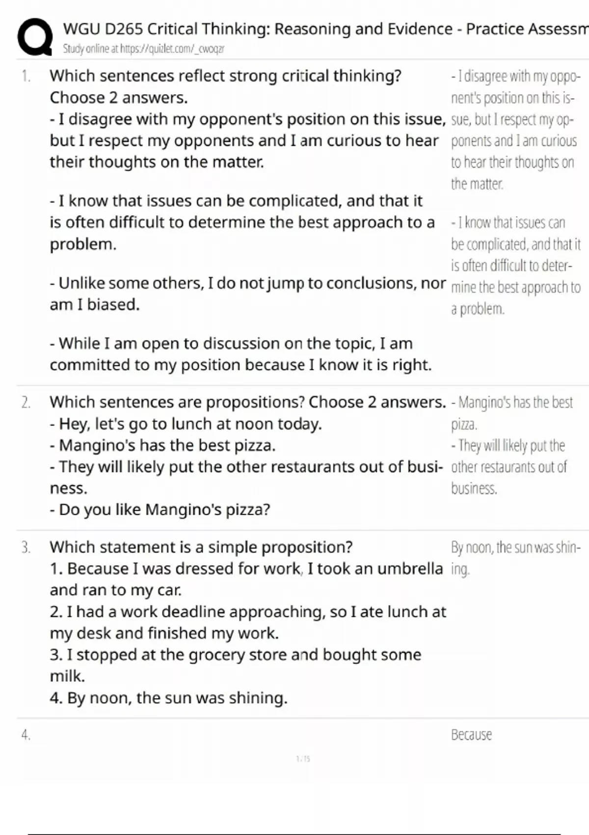 WGU D265 Critical Thinking / Reasoning and Evidence / Complete Study ...