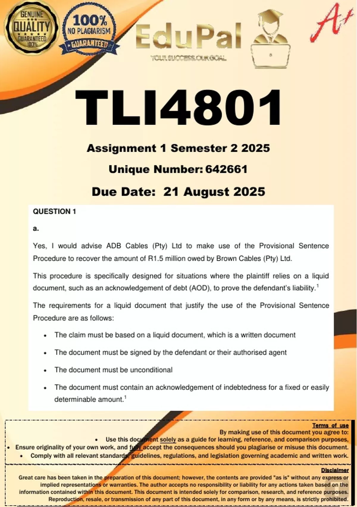 TLI4801 Assignment 1 (COMPLETE ANSWERS) Semester 2 2025 (642661) - DUE ...