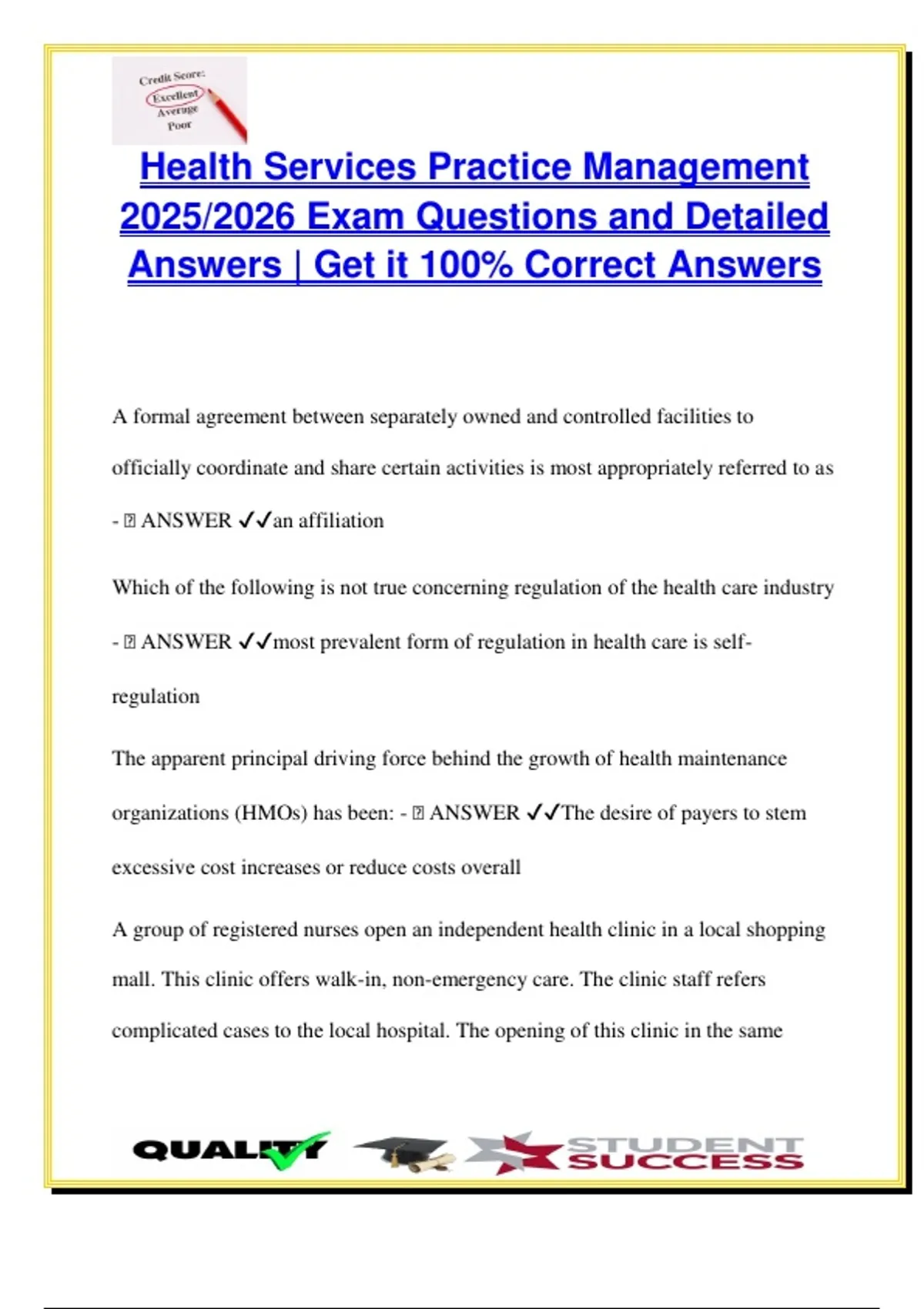 Health Services Practice Management Final 2025/2026 – 100+ Exam Q&A ...
