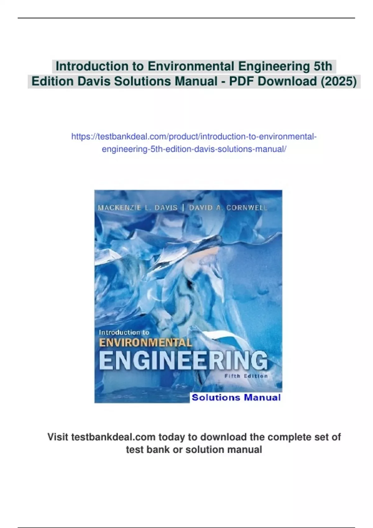 Summary Introduction to Environmental Engineering 5th Edition Davis ...