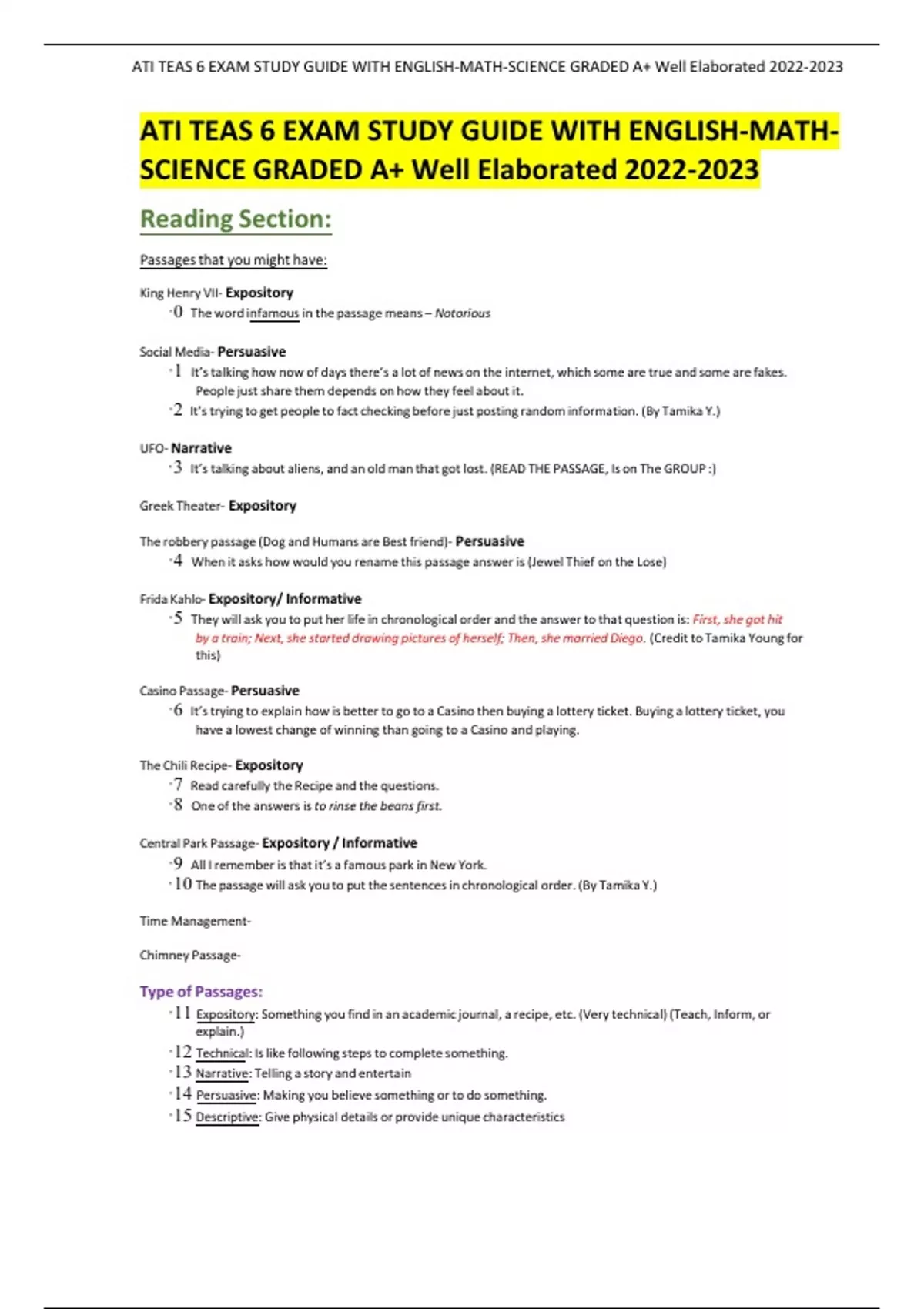 ATI TEAS 6 EXAM STUDY GUIDE WITH ENGLISH-MATHSCIENCE GRADED A+ Well ...