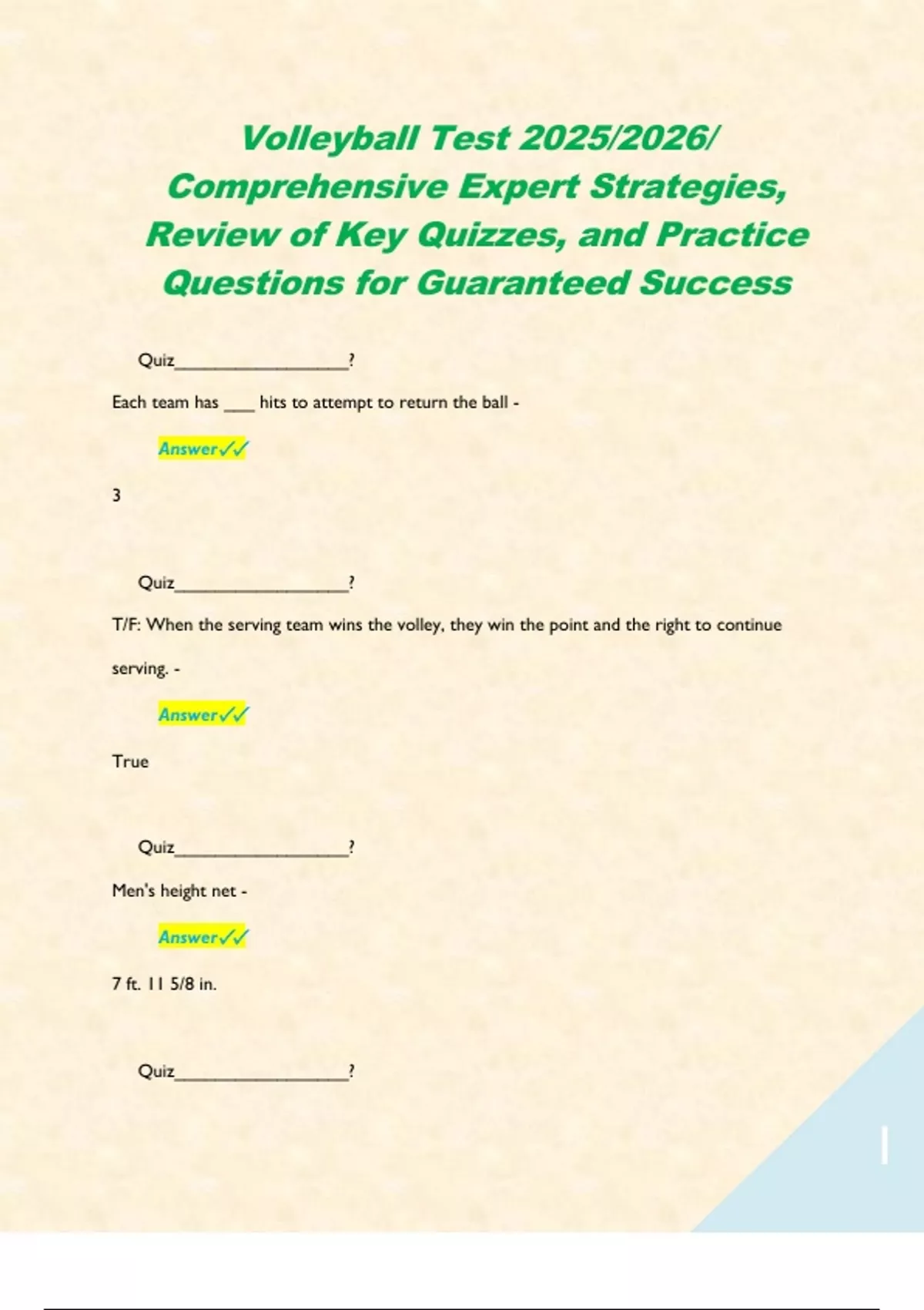 Volleyball Test 2025/2026/ Comprehensive Expert Strategies, Review of ...