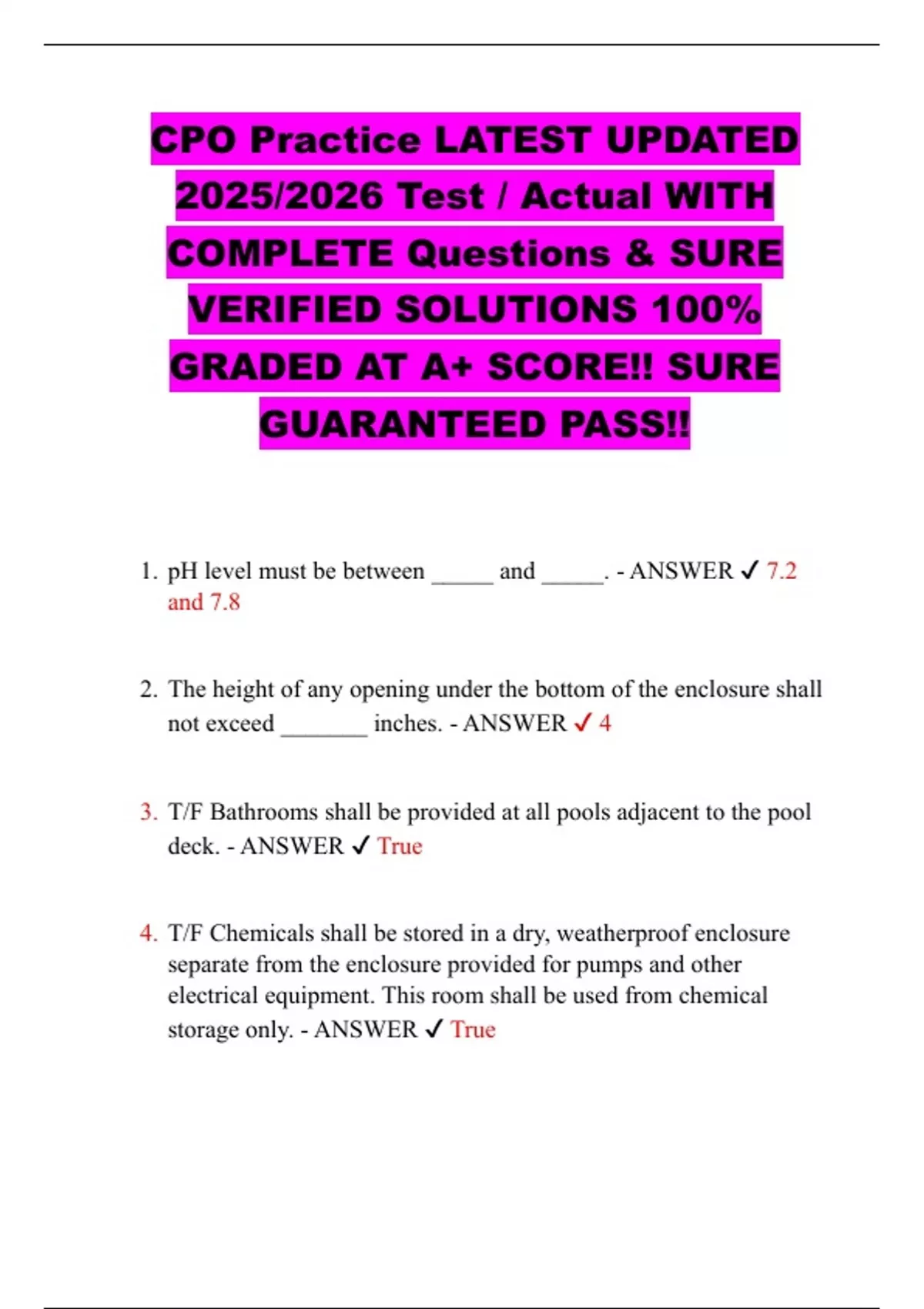 CPO Practice LATEST UPDATED 2025/2026 Test / Actual WITH COMPLETE ...