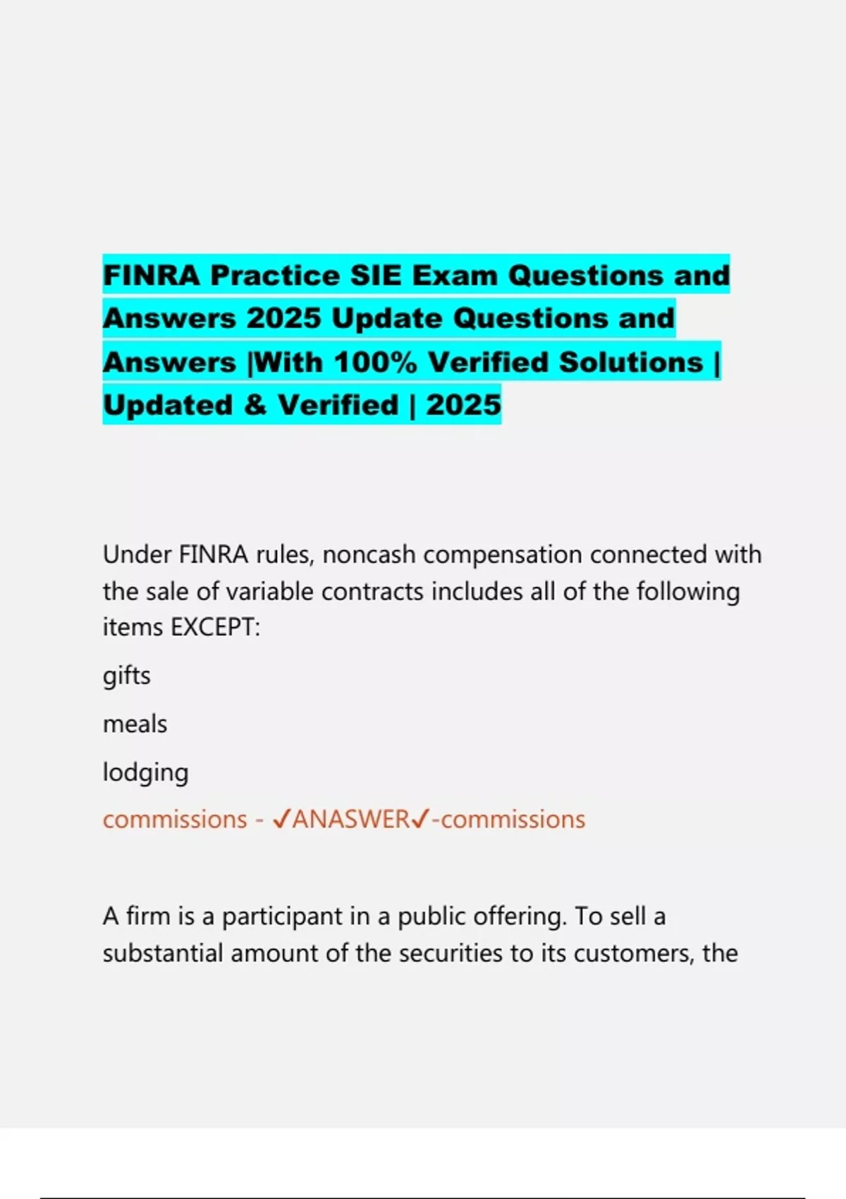 FINRA Practice SIE Exam Questions and Answers 2025 Update Questions and ...
