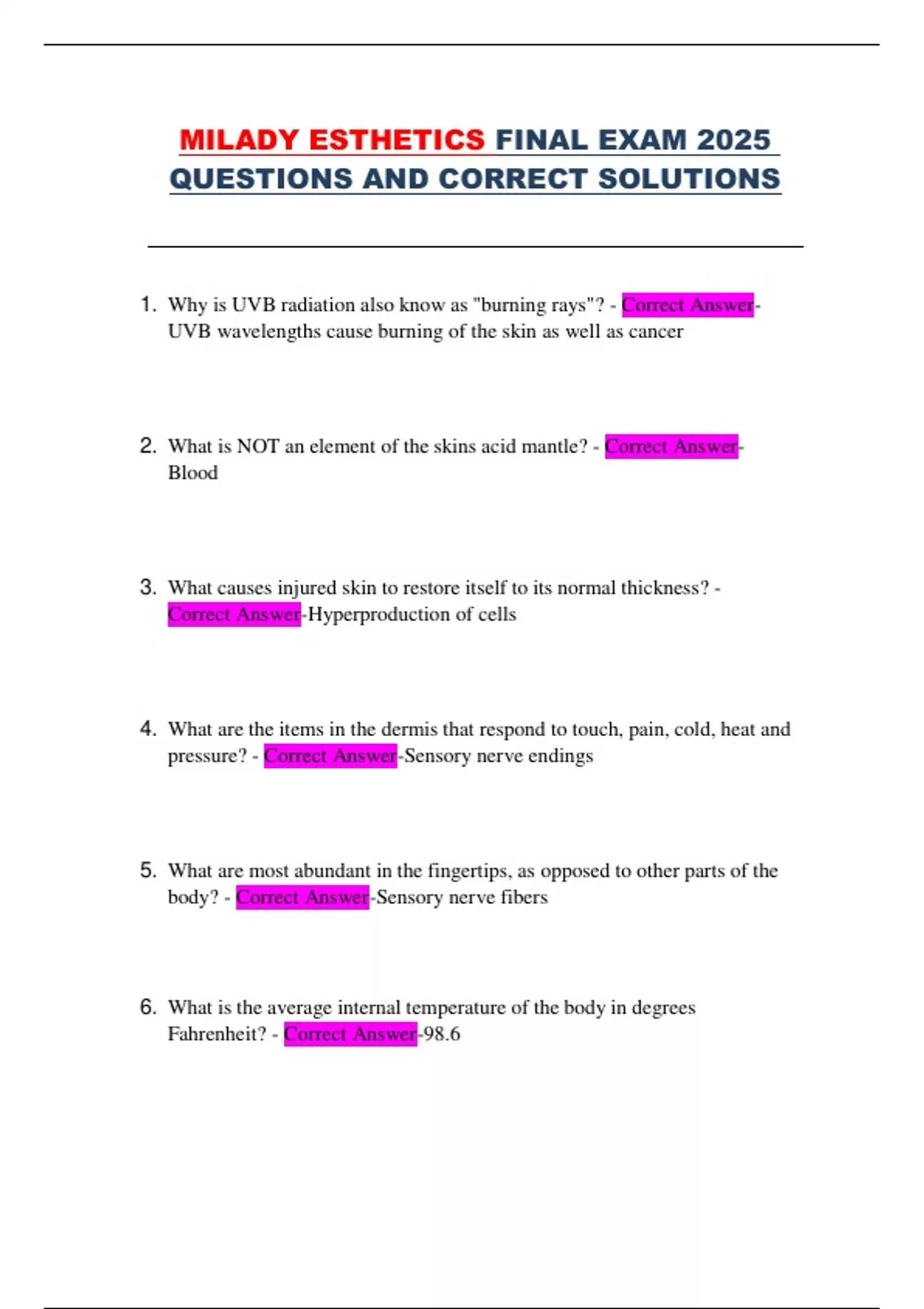 Milady Esthetics Final Exam 2025 – Complete Question & Answer Guide ...