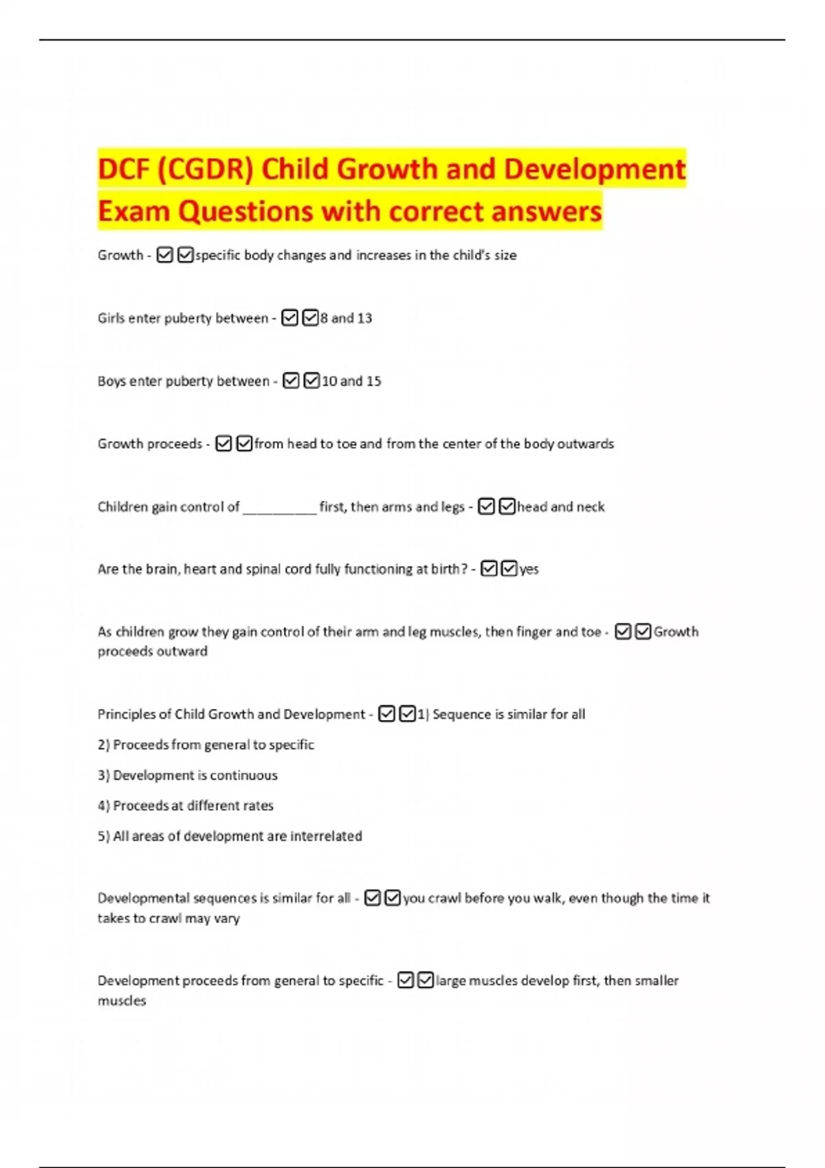 DCF (CGDR) Child Growth and Development Exam Questions with correct ...
