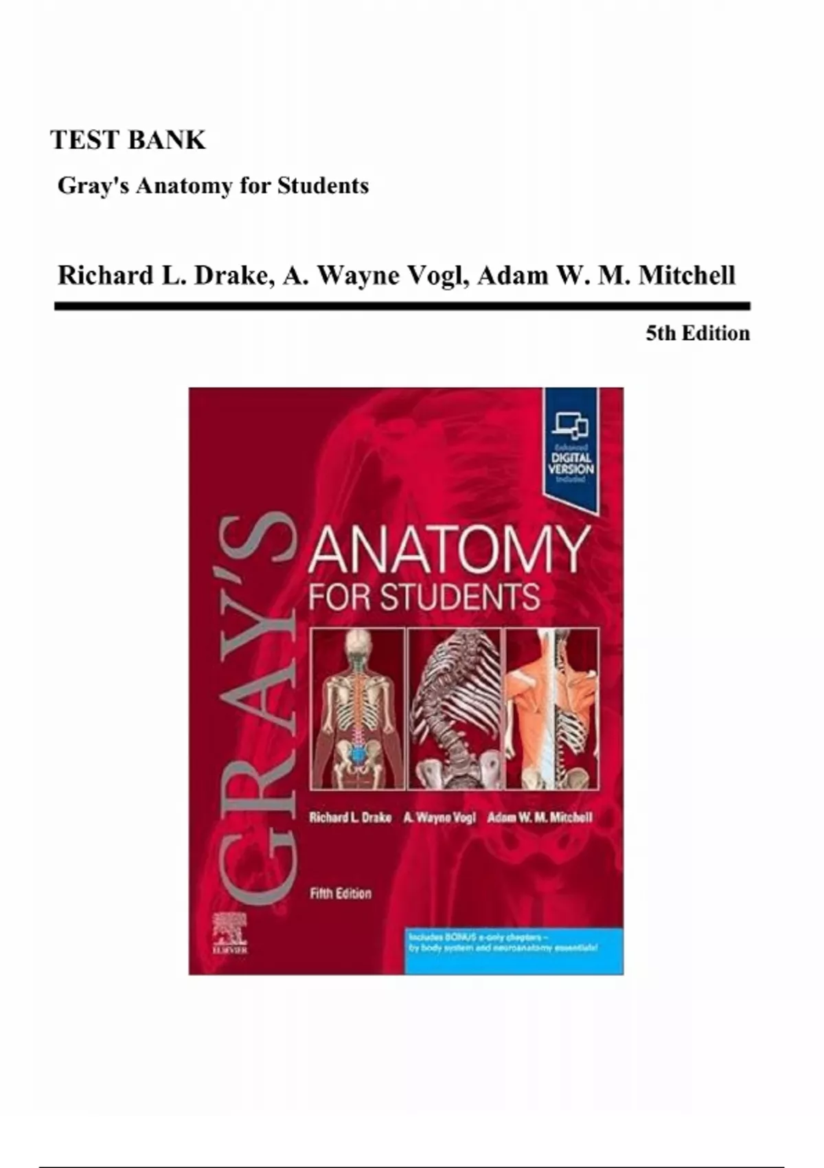 Test Bank for Gray's Anatomy for Students, 5th Edition, by Richard L ...