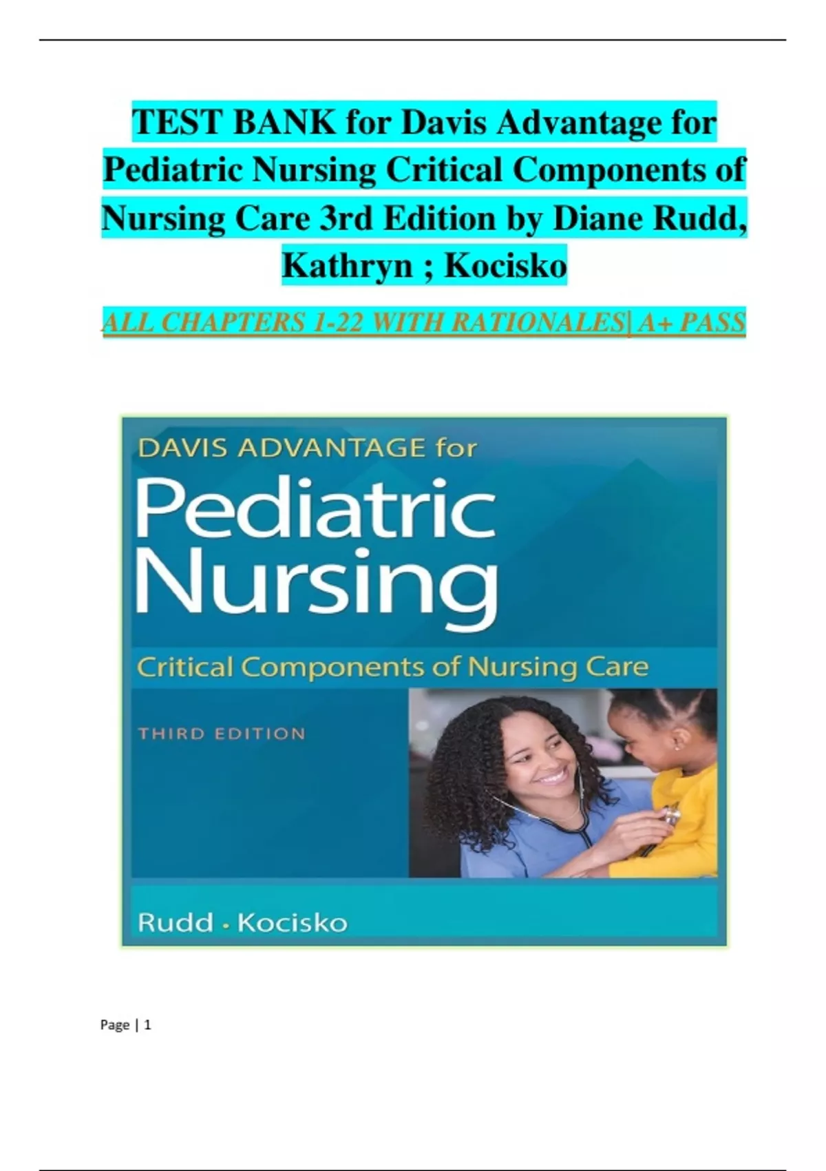FULL TEST BANK FOR Pediatric Nursing: Critical Components of Nursing ...
