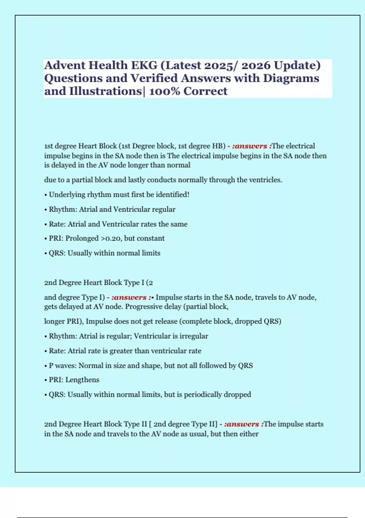 Advent Health EKG (Latest 2025/ 2026 Update) Questions and Verified ...