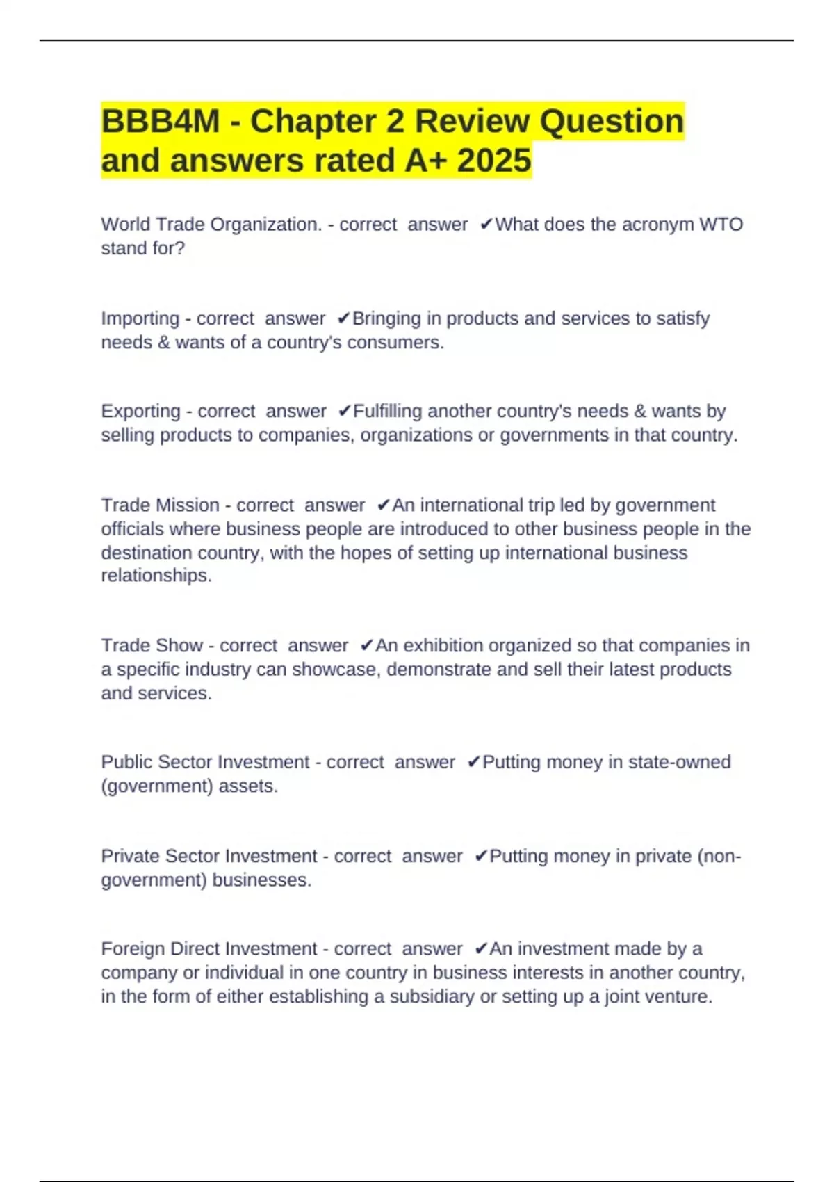 BBB4M - Chapter 2 Review Question and answers rated A+ 2025 - BBB4M - Chapter 2 - Stuvia US